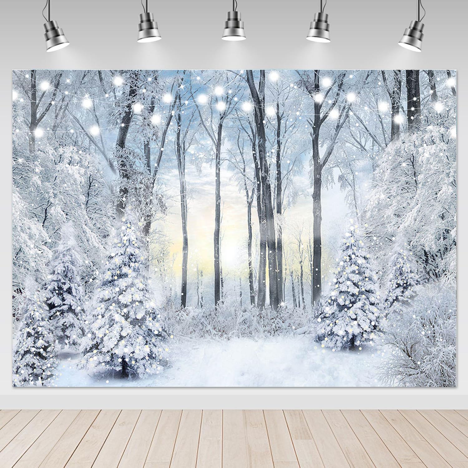 Amazon.com : Mocsicka 10x8ft Winter Snowy Forest Backdrop Frozen Trees ...