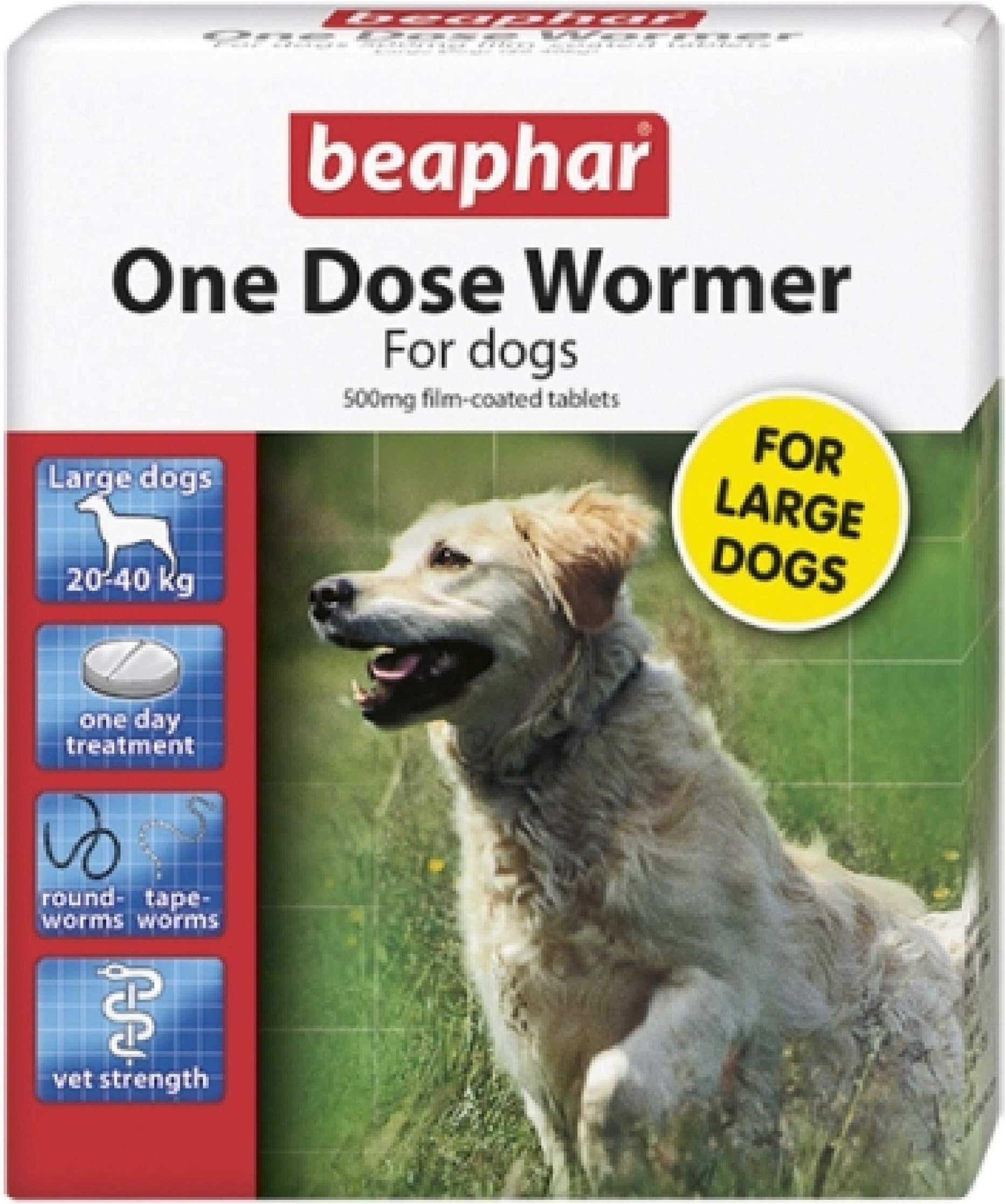 Beaphar One Dose Wormer for Large Dogs 4 Tablets (Pack of 2, Total 8 ...