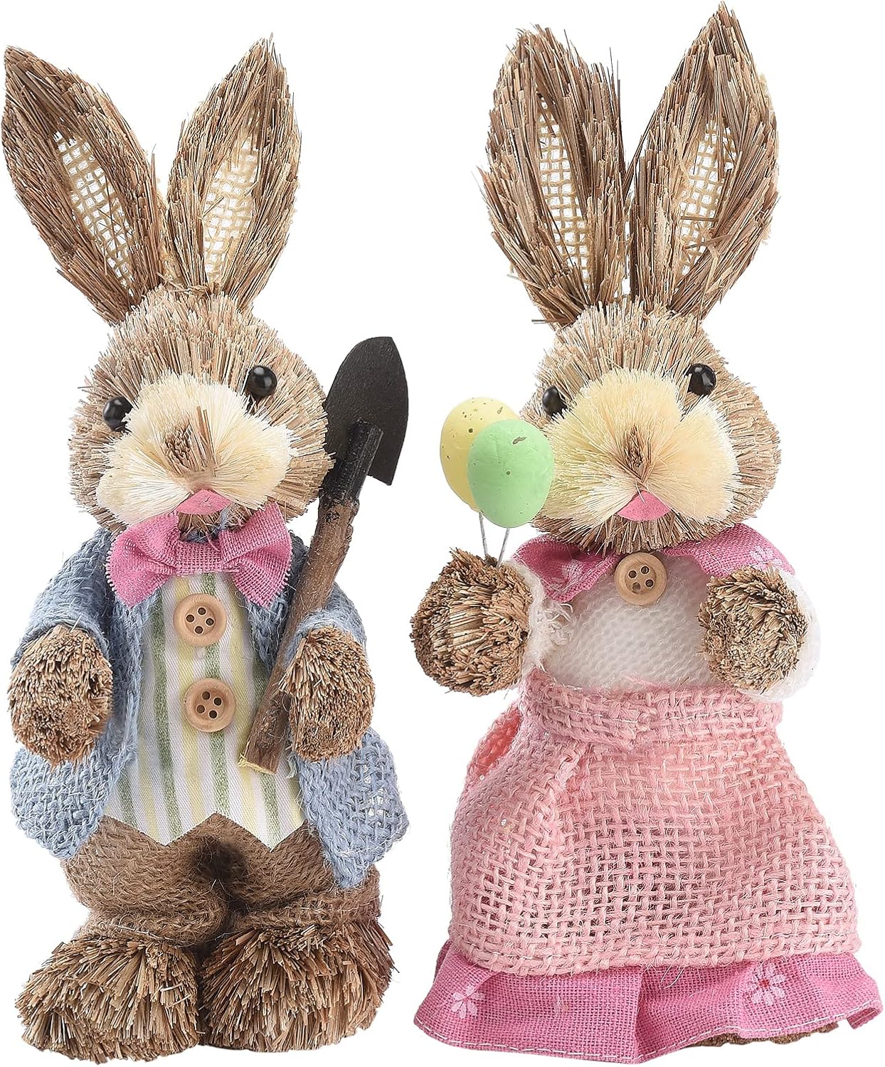 Mokylor 2PCS Standing Straw Easter Rabbits Statues, Handmade Cute Sisal ...