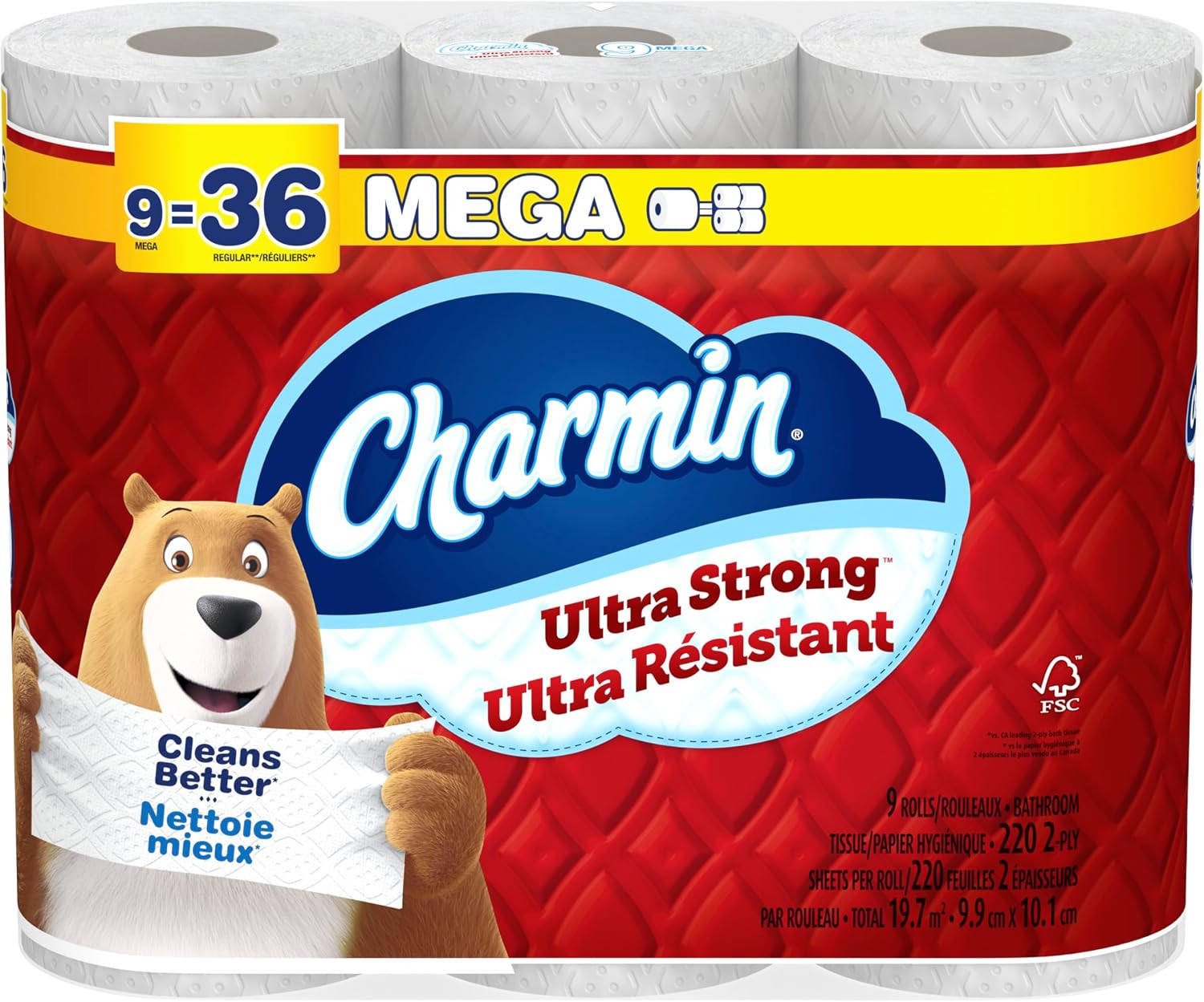 Charmin Toilet Paper Ultra Strong, 9 Mega Rolls = 36 Regular Rolls ...