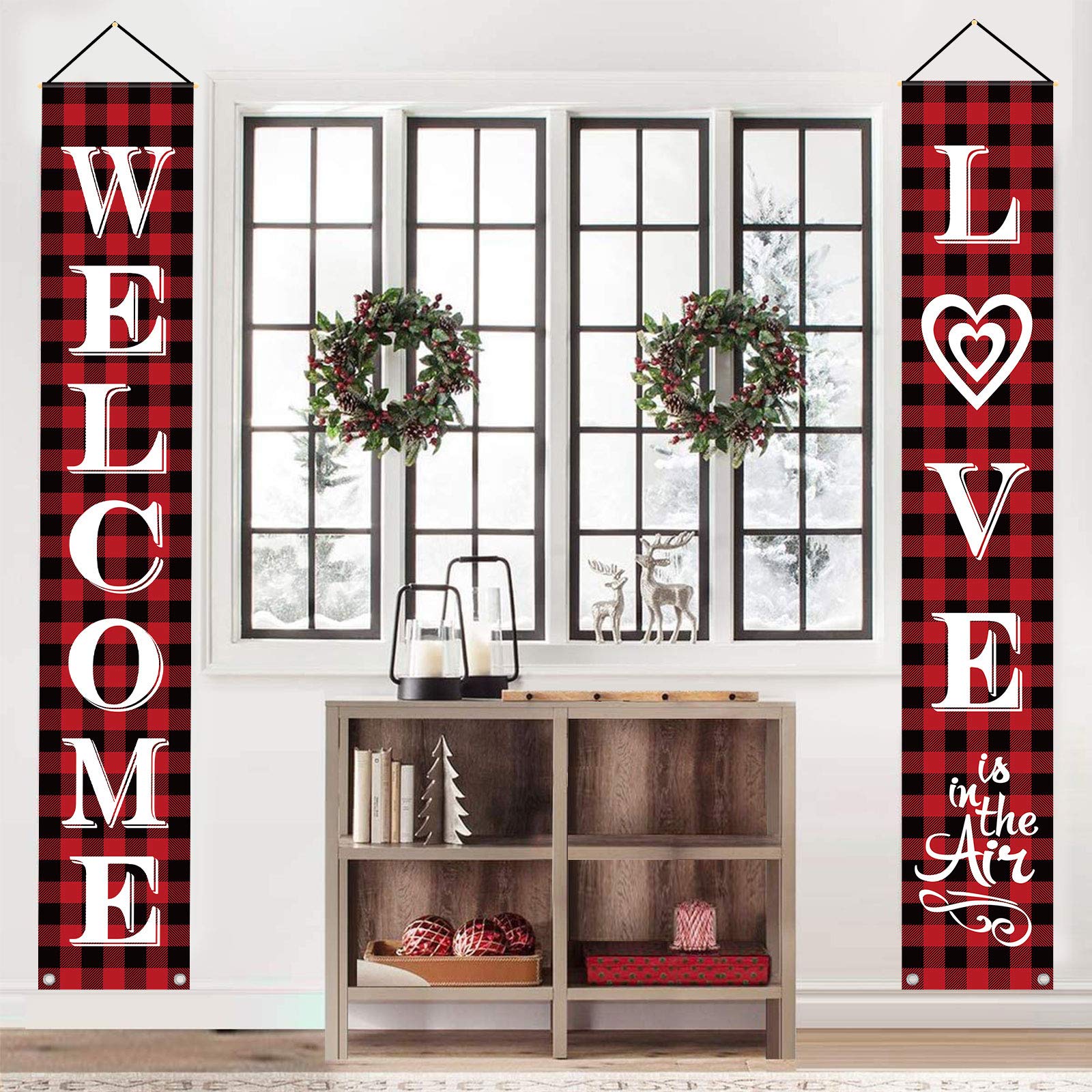Buy Whaline Valentines Porch Sign Red Black Buffalo Plaid Happy ...