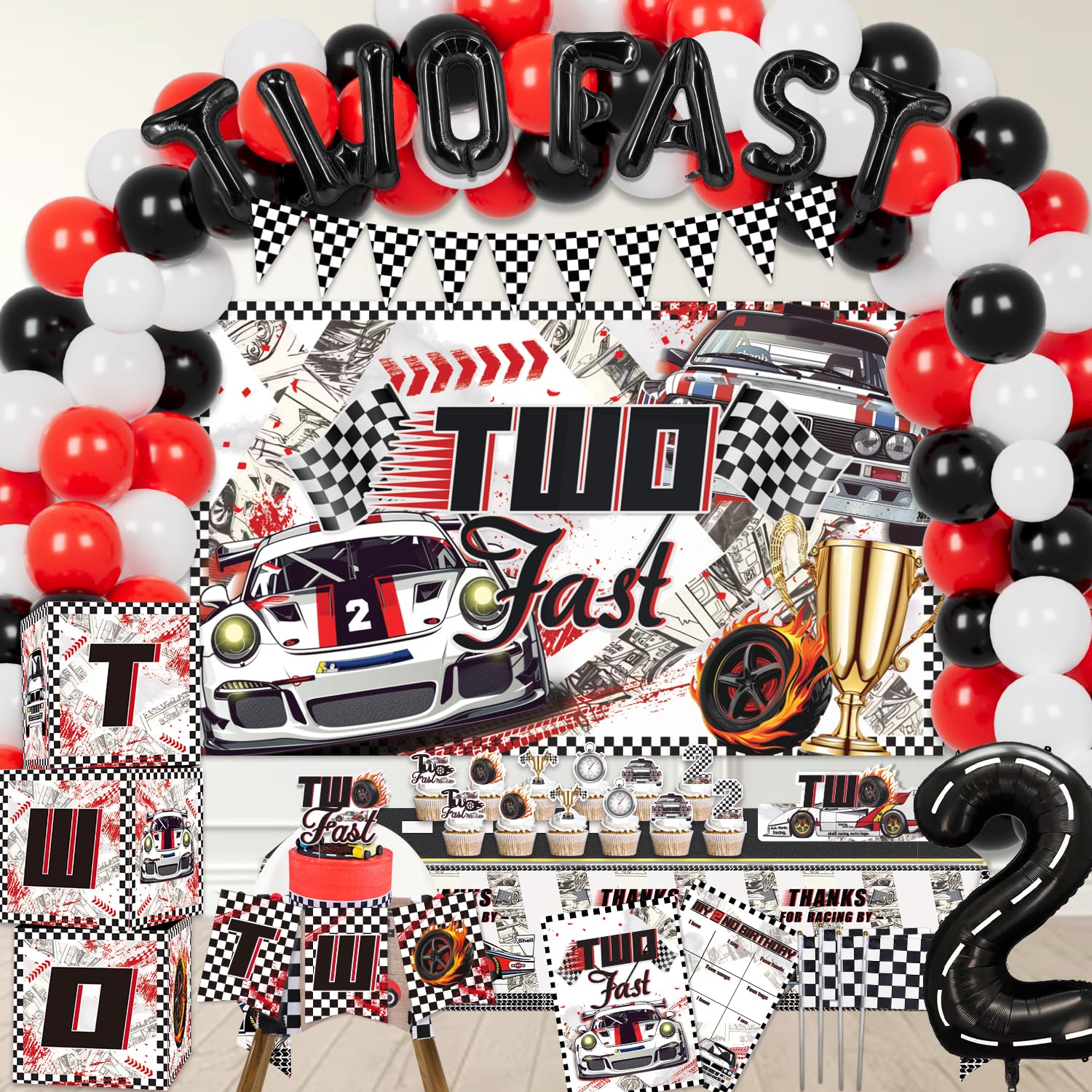 Amazon.com: LXlucktim Two Fast Birthday Decorations, 125 Pcs Race Car ...