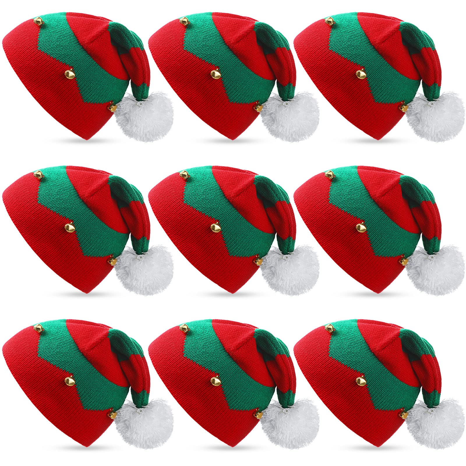 Amazon.com: 9 Pcs Christmas Elf Knitted Hat Xmas Elf Beanie Adult Kids ...