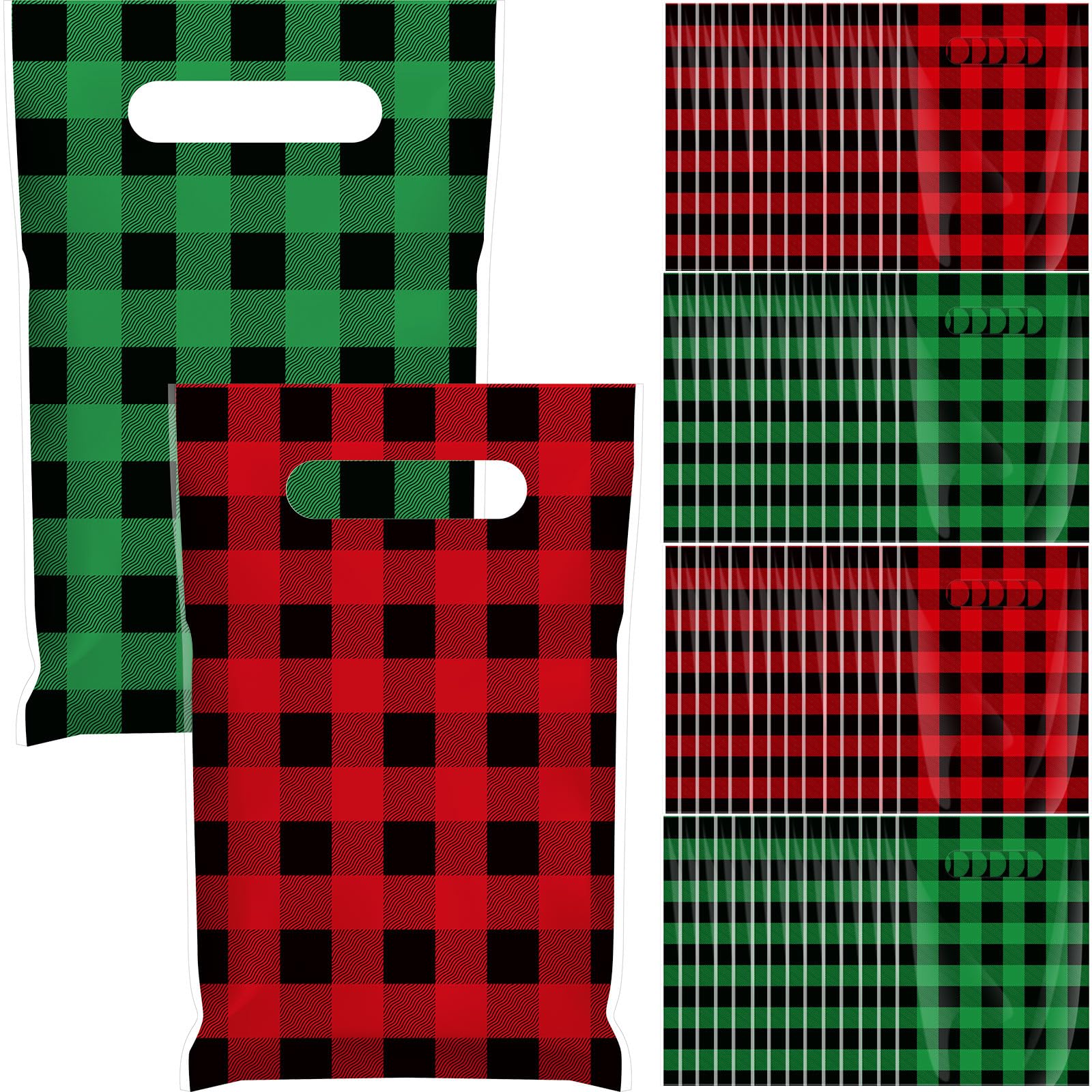 Amazon.com: Tiangrid 48 Pieces Christmas Plastic Gift Bags Xmas Plaid ...