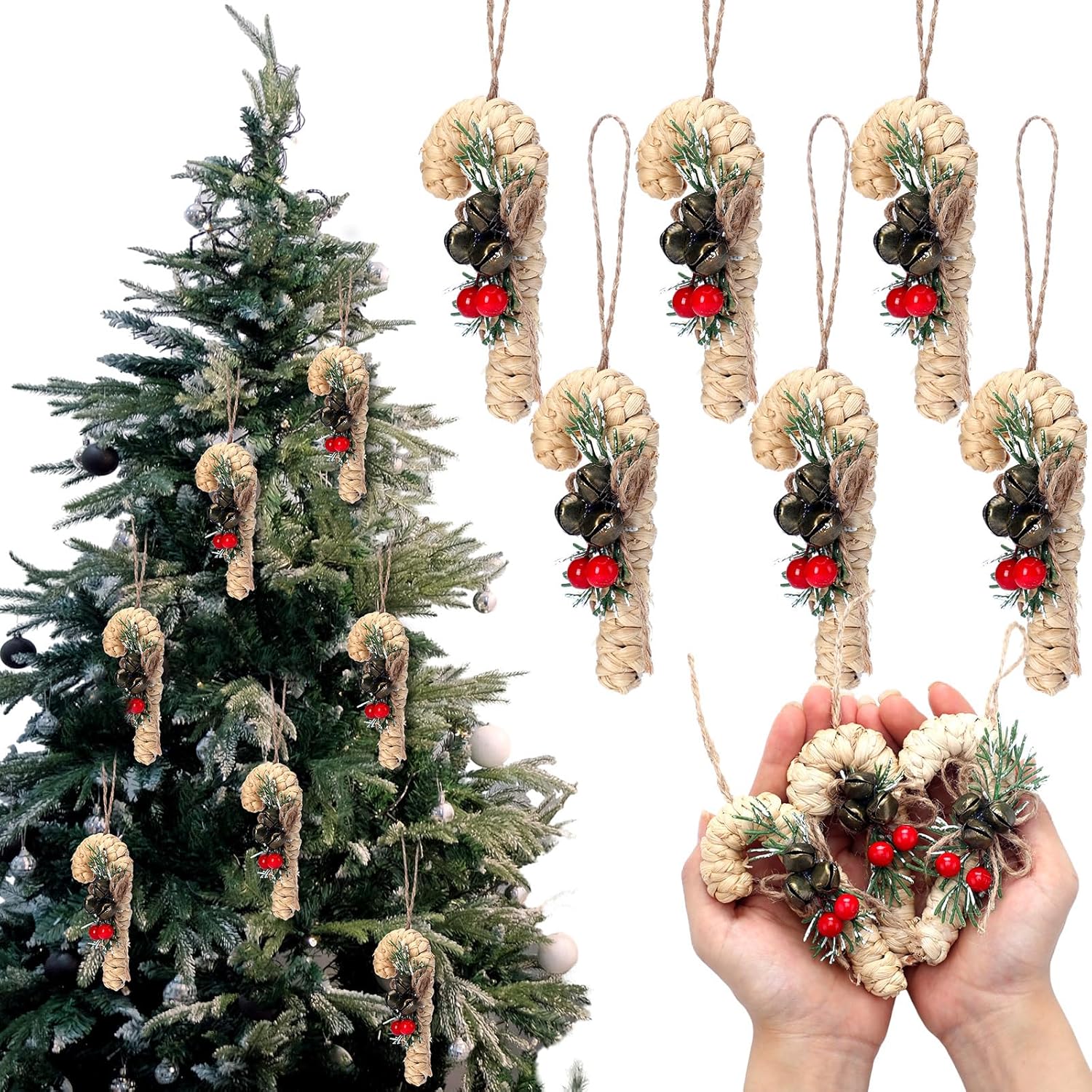 Amazon.com: Colingmill 6 Pcs Christmas Candy Cane Ornaments Rustic ...