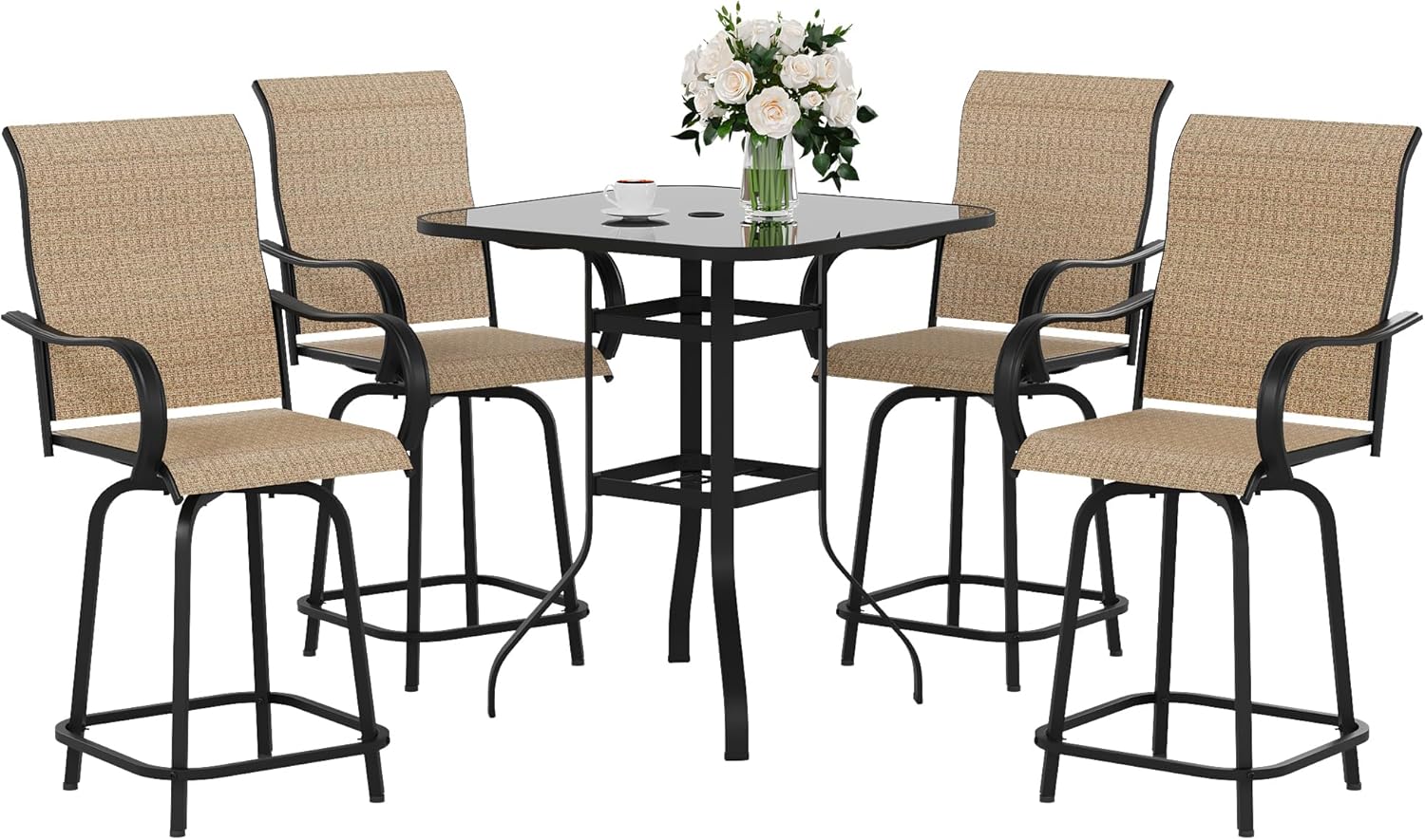 Amazon.com: VONZOY 5 Pieces of Patio Swivel Bar Stools Set with 4 ...