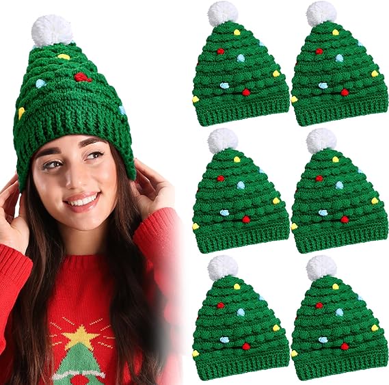 Hoosige 6 Pcs Christmas Knitted Tree Hats Unisex Santa Hat Winter ...
