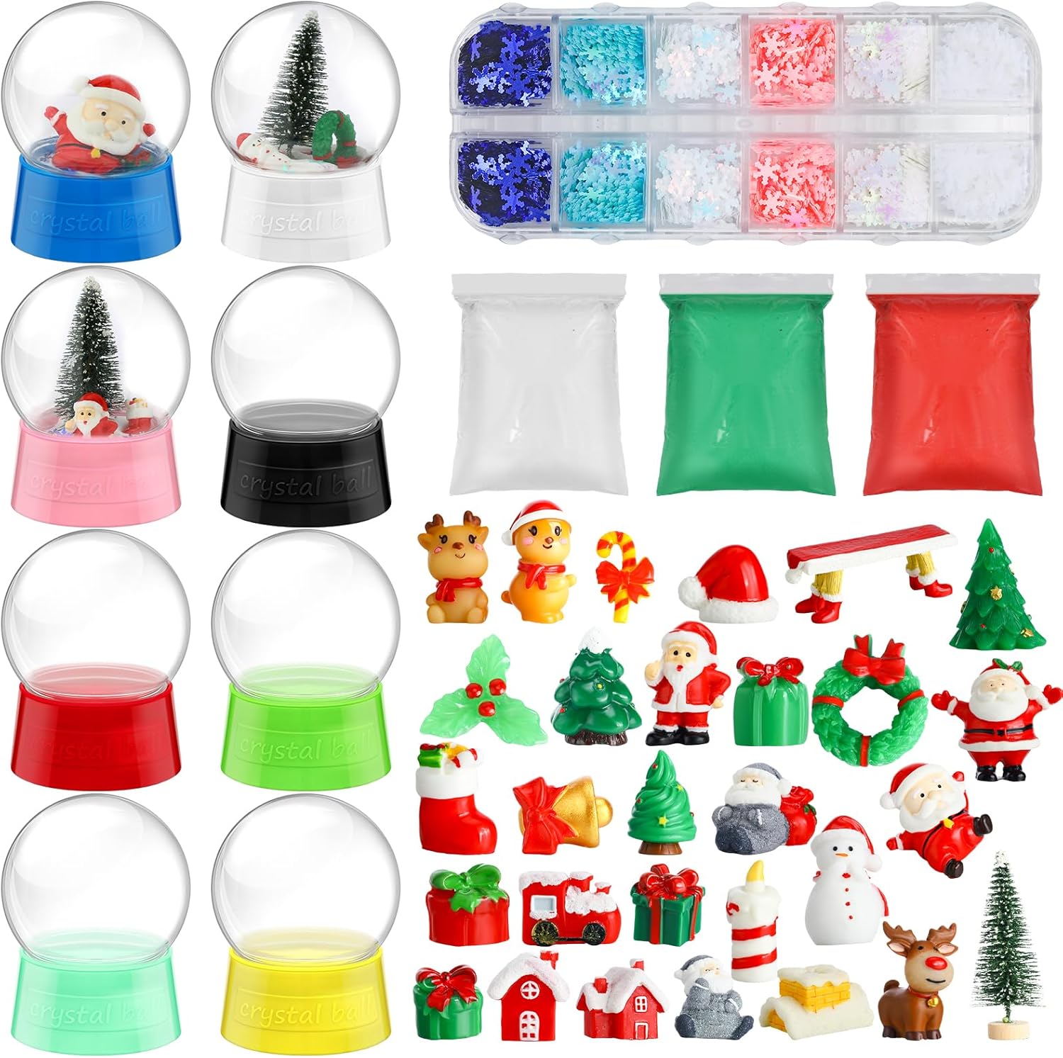 Amazon.com: Soaoo 8 Sets Christmas Plastic Snow Globes Kit Includes 8 ...