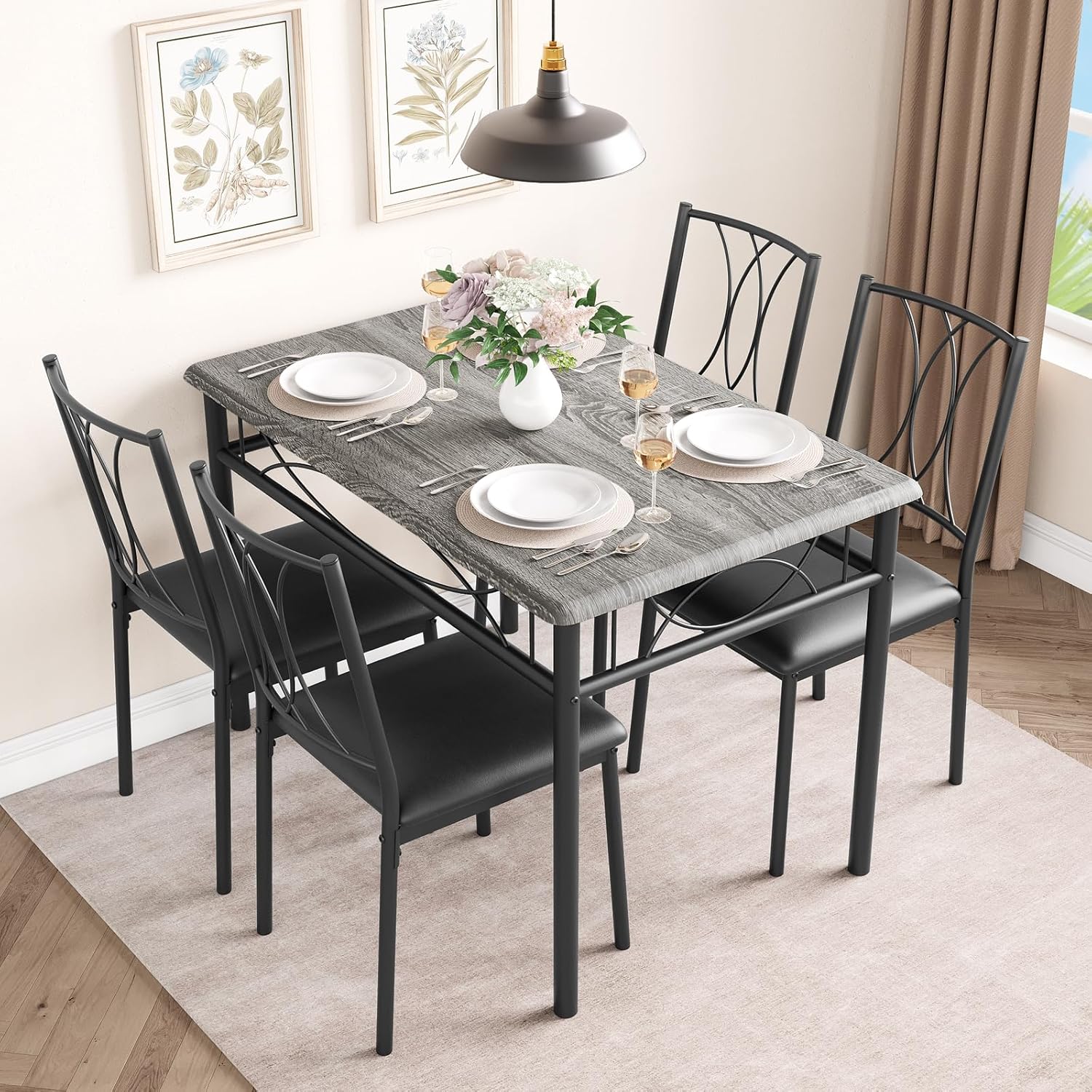Amazon.com - CABIHOME Dining Table Set, 5 Piece Rectangle Dining Kitche ...