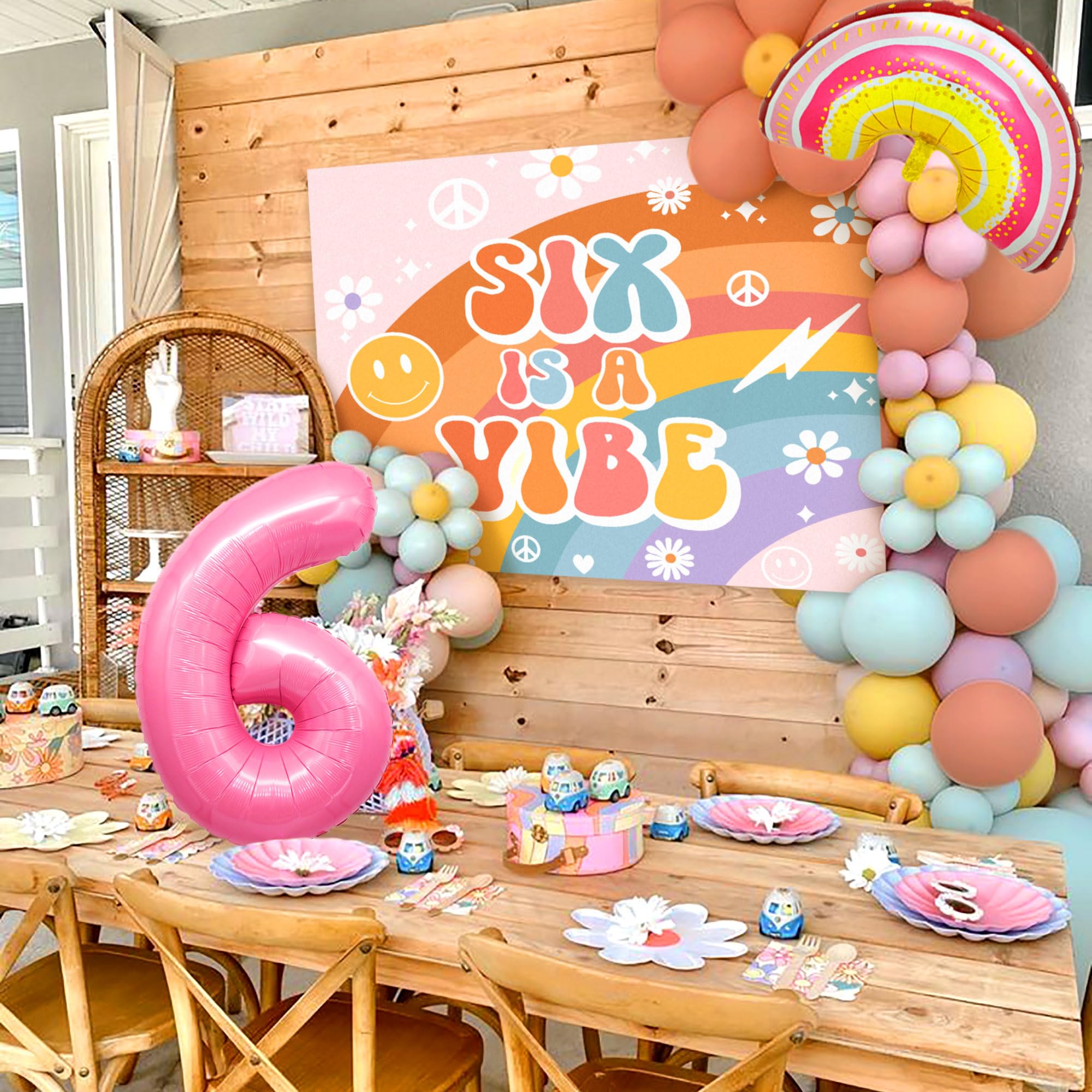 Amazon.com: Six Is A Vibe Birthday Party Decorations Balloon Rainbow ...