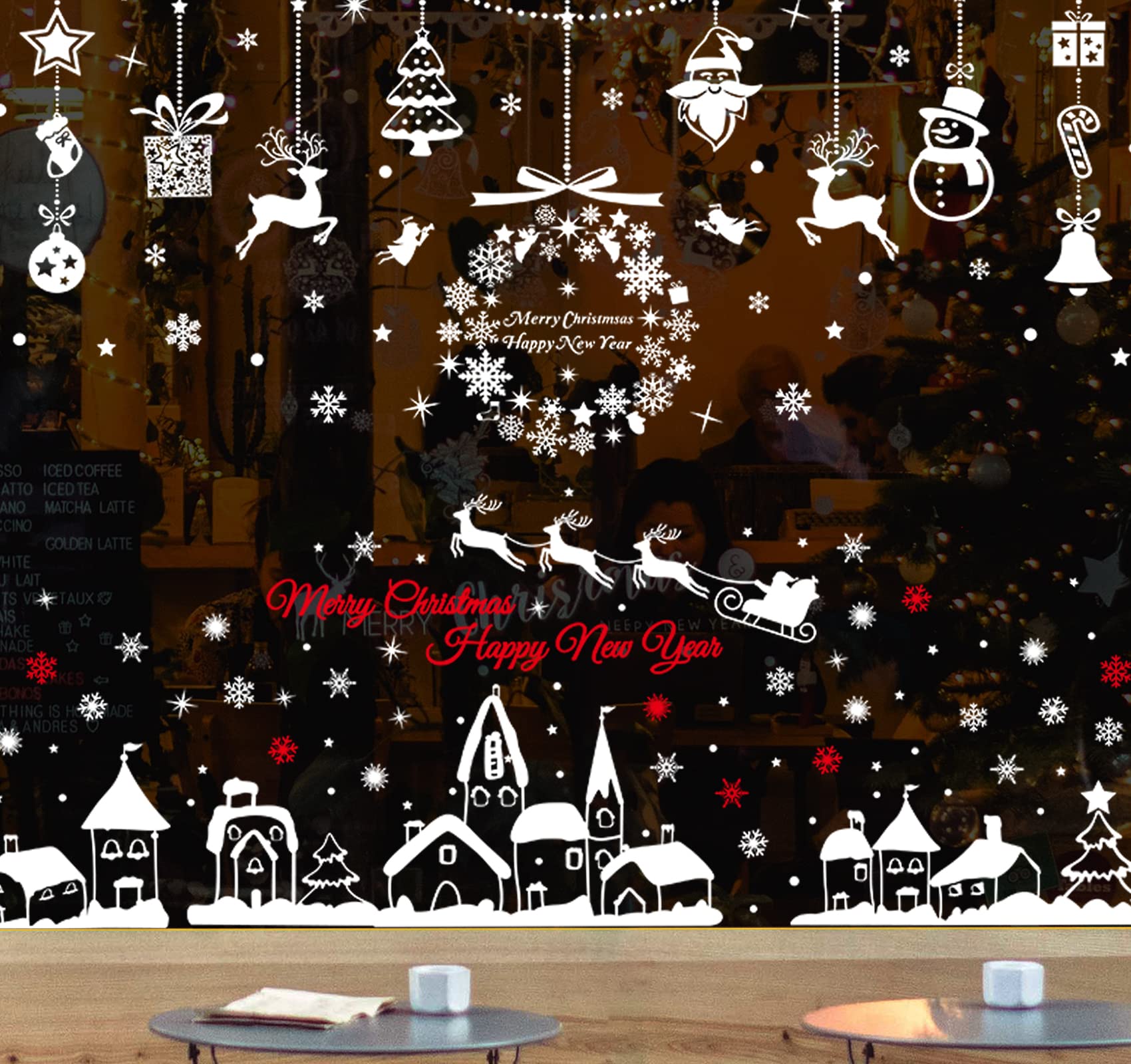 Anstore Christmas Window Stickers, 369pcs White Christmas Window Clings ...