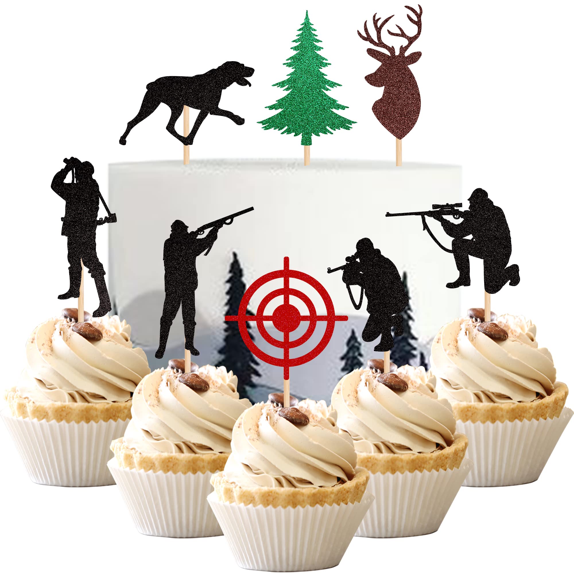 ZHUOWEISM 24 PCS Hunting Cupcake Toppers Glitter Hunter Deer Hound ...