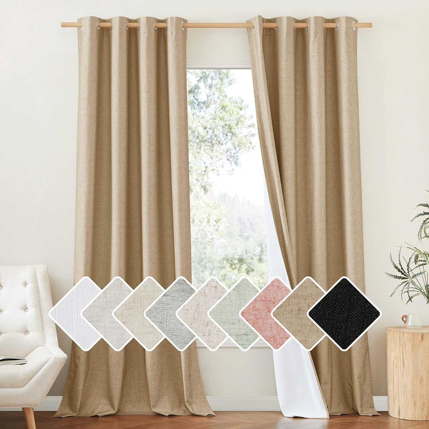 Amazon.com: NICETOWN 100% Absolutely Blackout Linen Curtains with ...