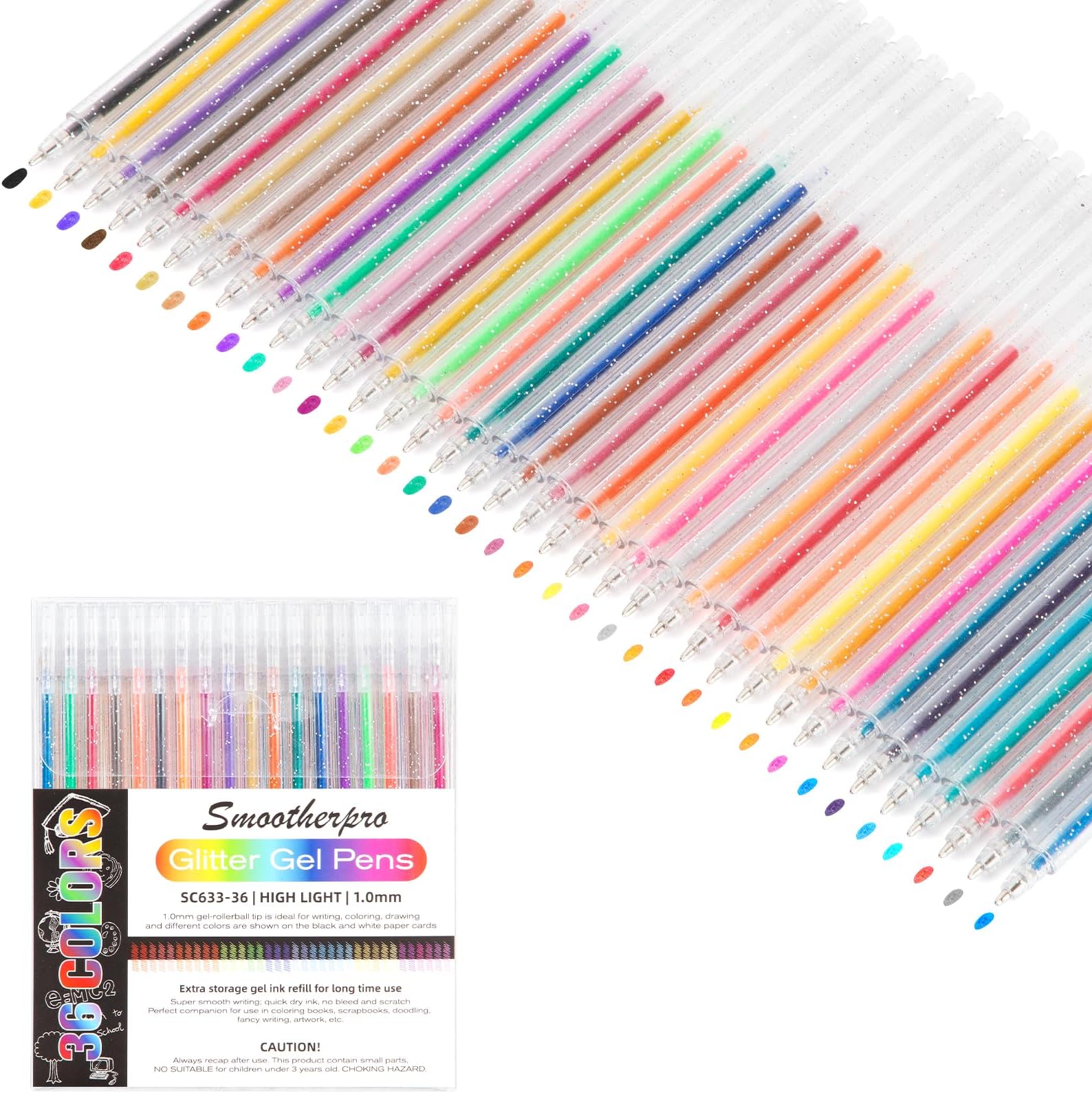 SMOOTHERPRO Metallic Gel Pens | Set of 36 | Glitter Colored Pen | for ...