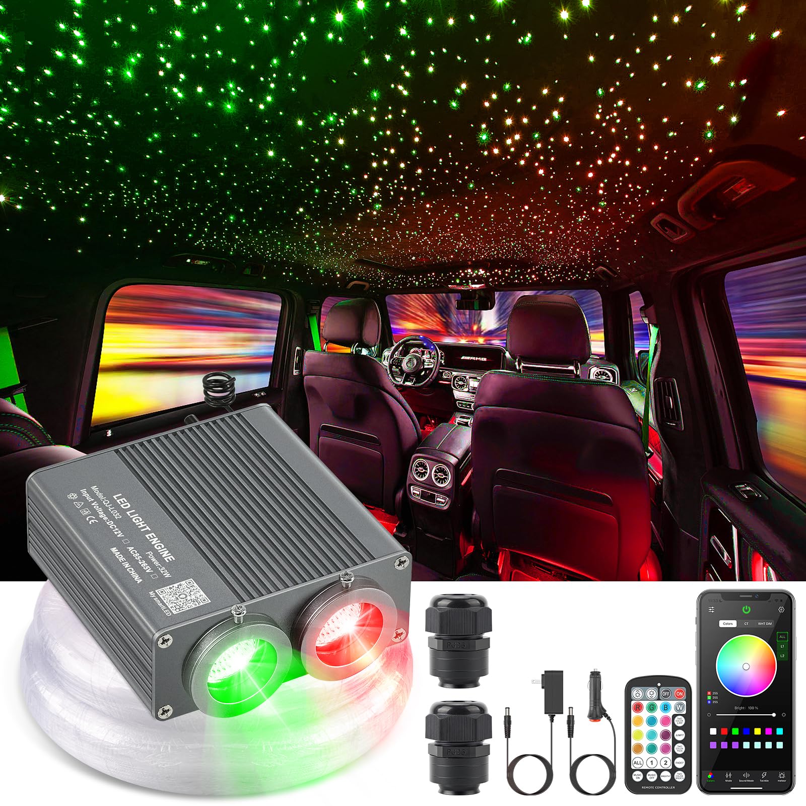 Amazon.com: SUNKENET 32W LED Fiber Optic Lights, Starlight Headliner ...