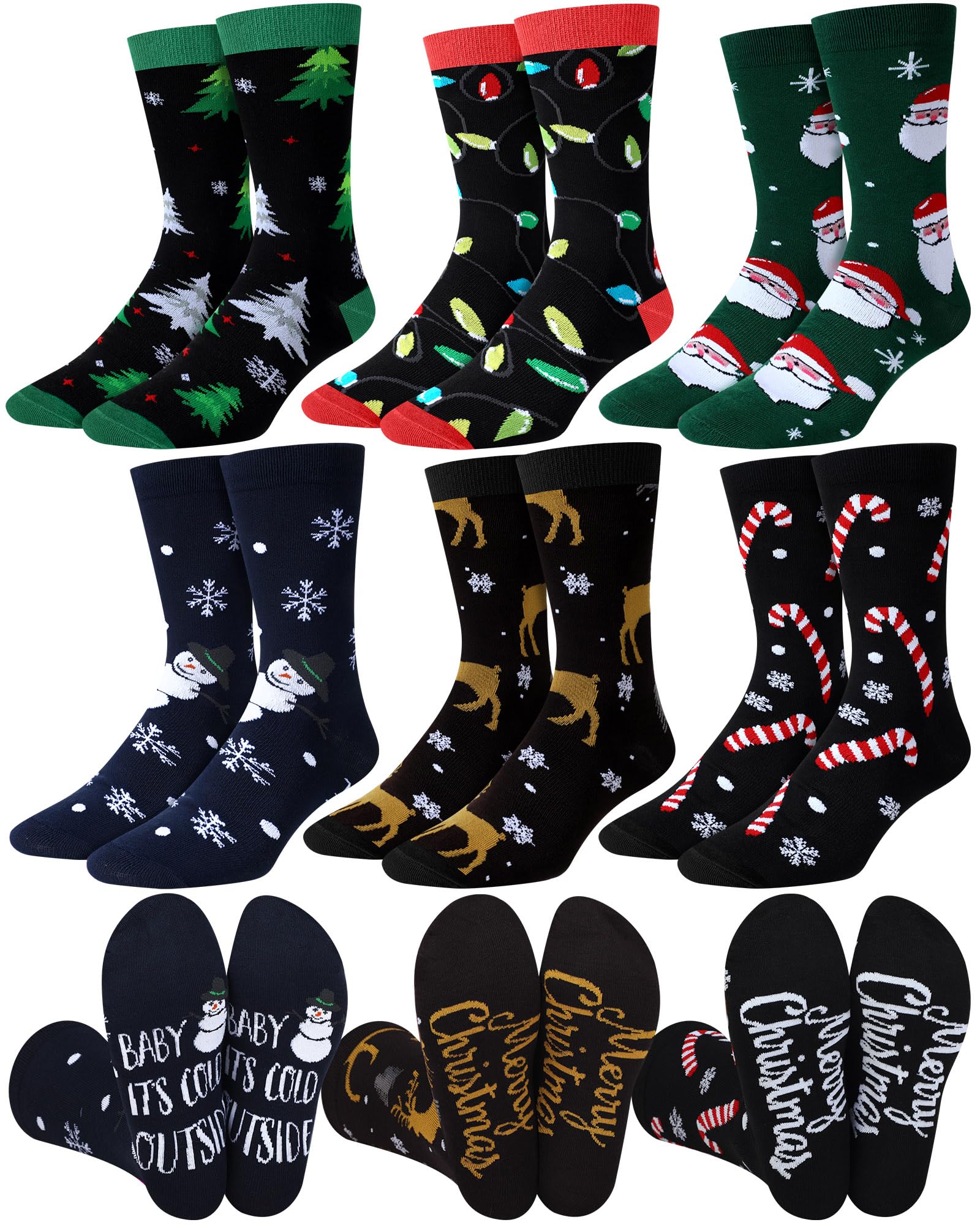Amazon.com: Liitrsh 6 Pairs Funny Christmas Crew Socks for Men Xmas ...