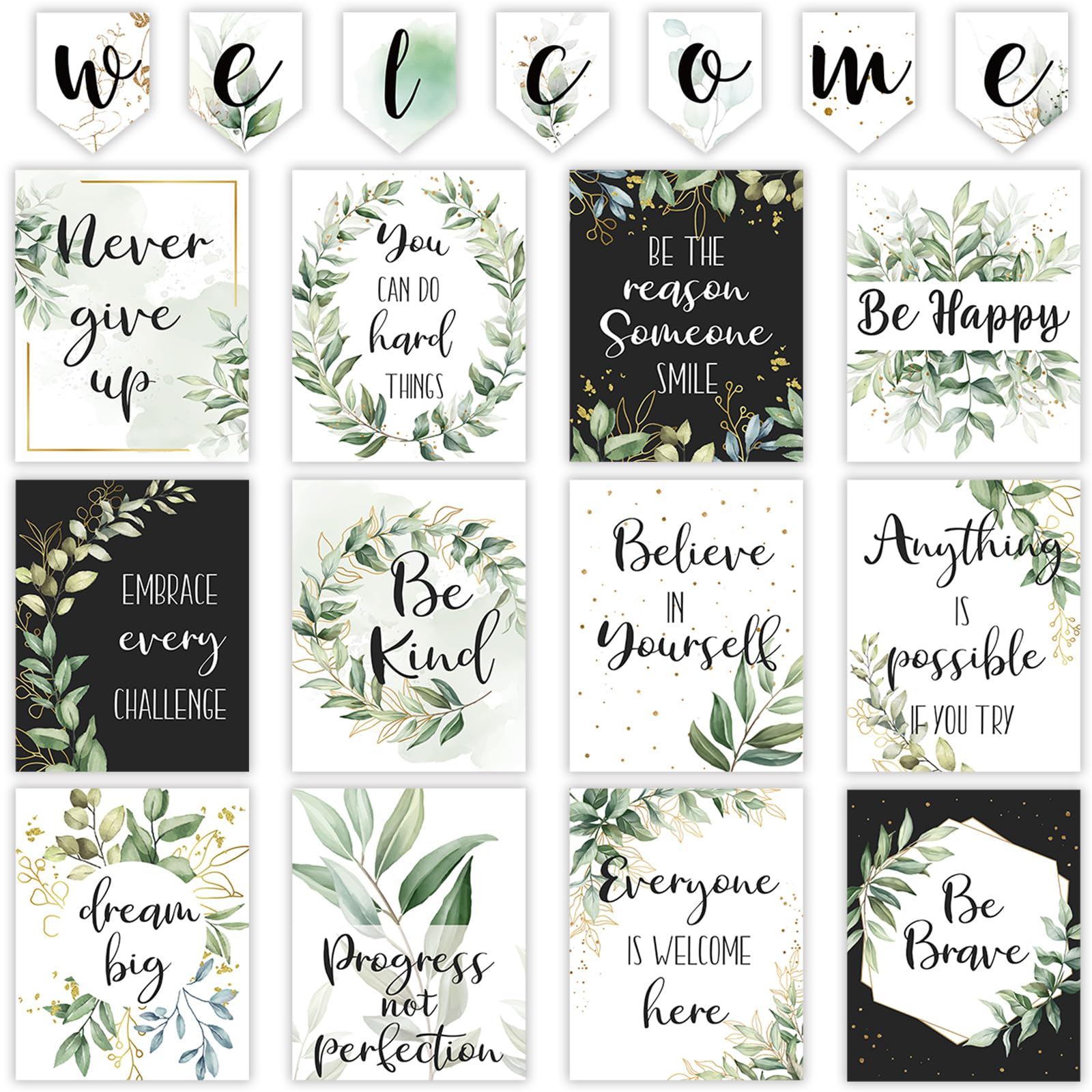 Amazon.com: Whaline 19Pcs Greenery Inspirational Classroom Posters with ...