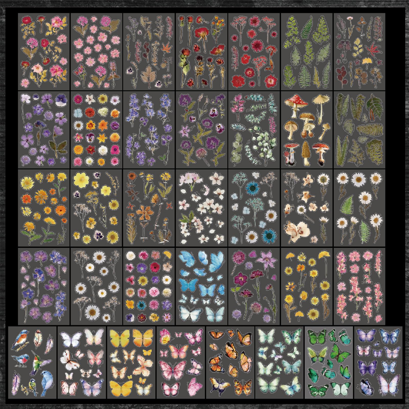 Amazon.com: WENSIDUO 36 Sheets Plant Flower Butterfly Stickers Set 493 ...