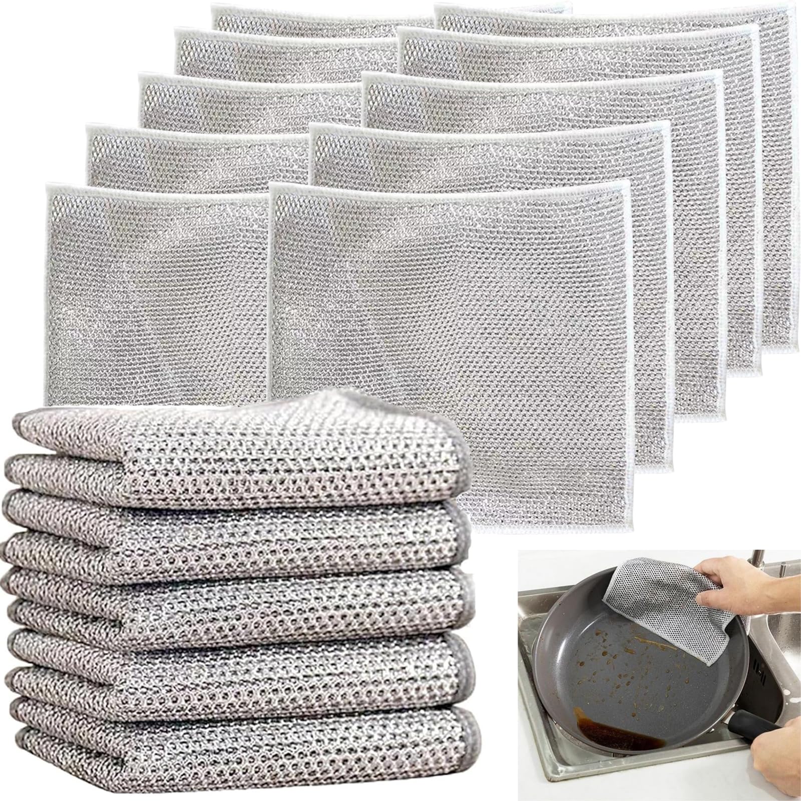 Wire Dishwashing Rags, Multipurpose Wire Dish Cloths for Wet and Dry ...