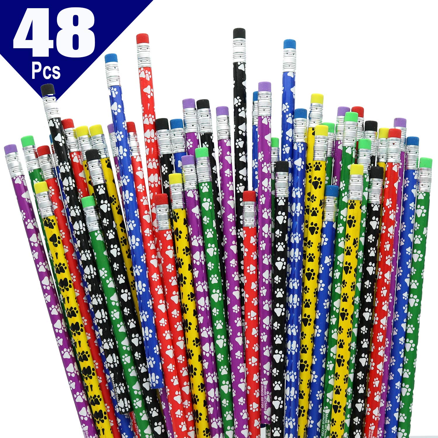 Snapklik.com : GiftExpress 48 Pcs Paw Print Pencils For Kids, Colorful ...