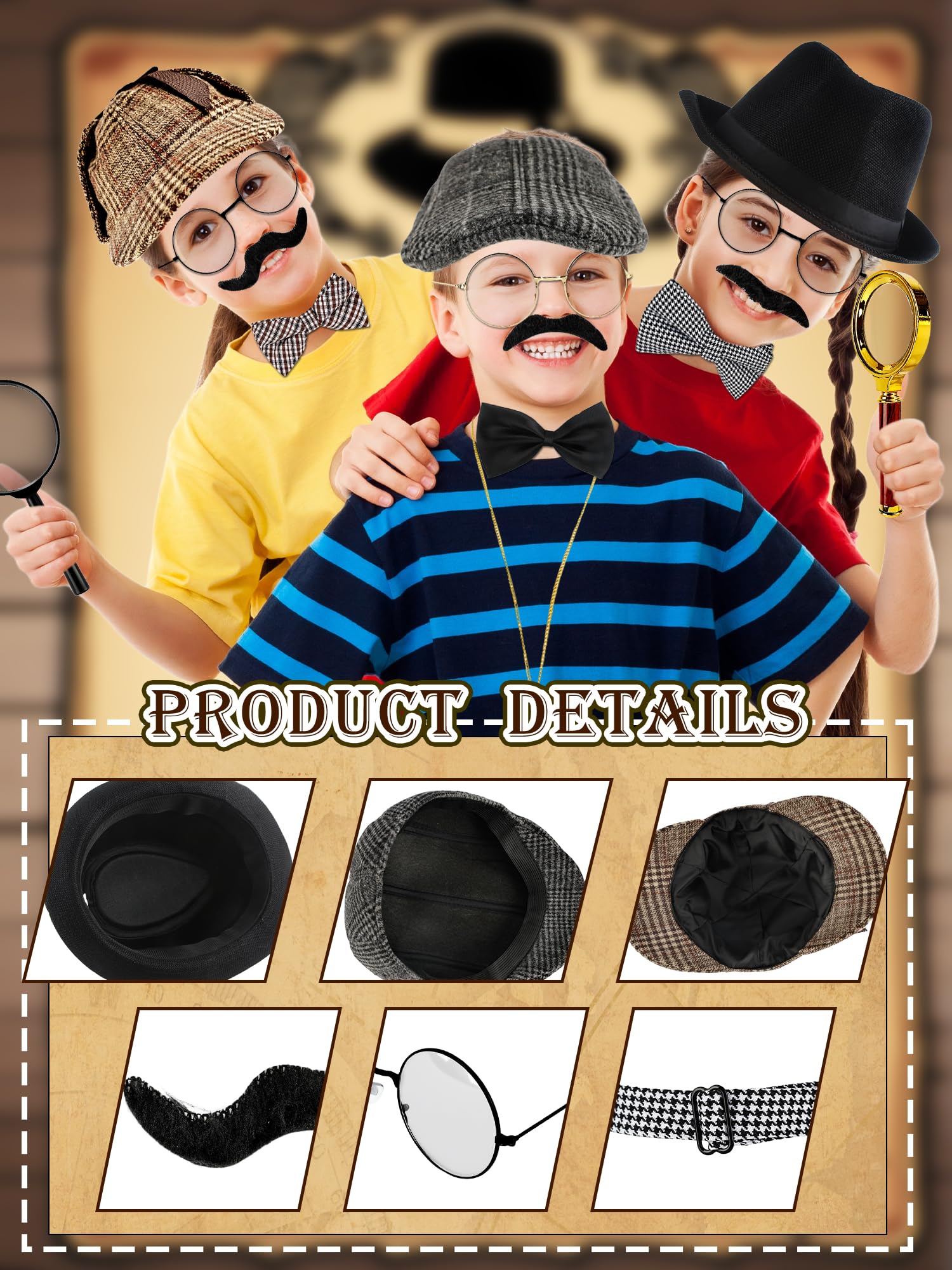 Puteraya 16 Pcs Detective Costume Accessories Deerstalker Hat Glasses ...