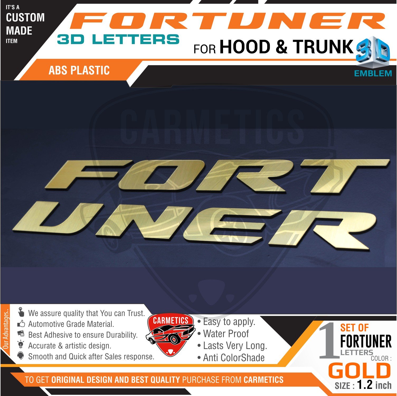 Buy CarMetics Fortuner 3D Letters for Toyota Fortuner Gold Color - 3D ...