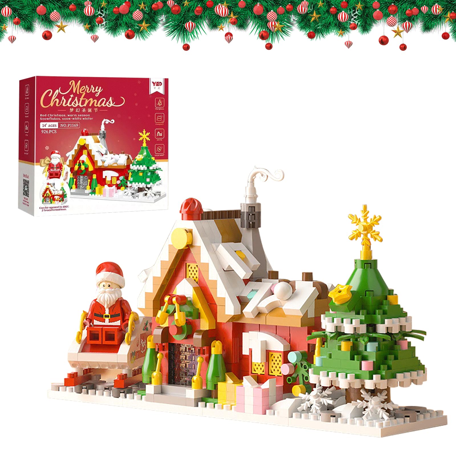 Christmas House Building Blocks, Santa Claus/Christmas Tree Building ...