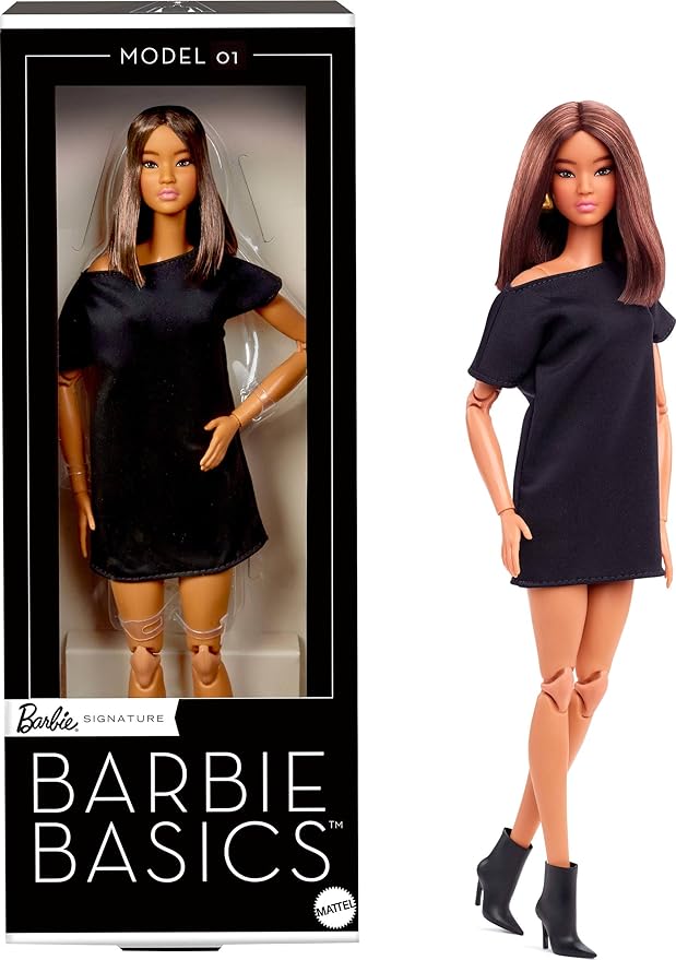 Barbie Basics Model 01 Collector Doll with Brunette Hair, Black Mini ...