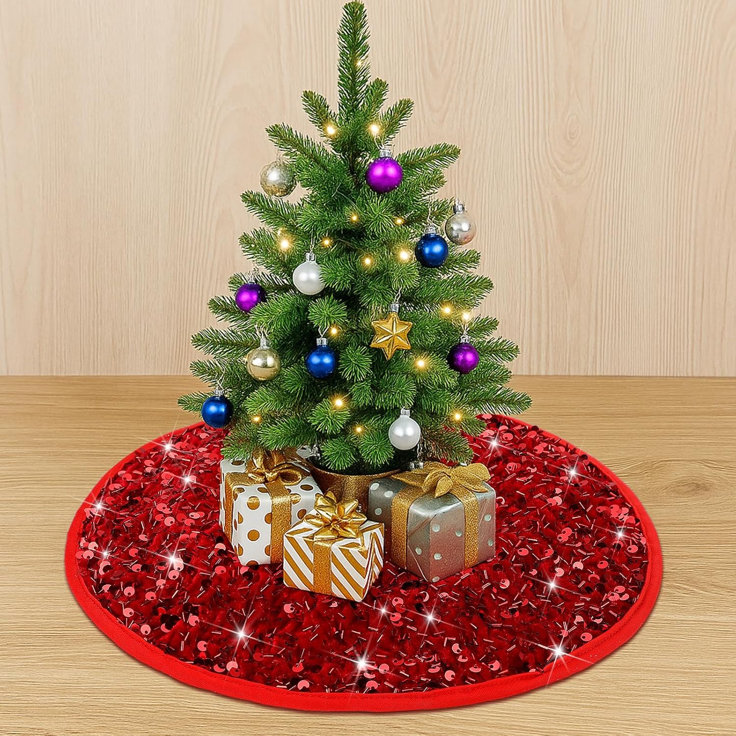 Amazon.com: Soaoo Mini Christmas Trees Skirt 12 Inch Red Satin Skirt ...