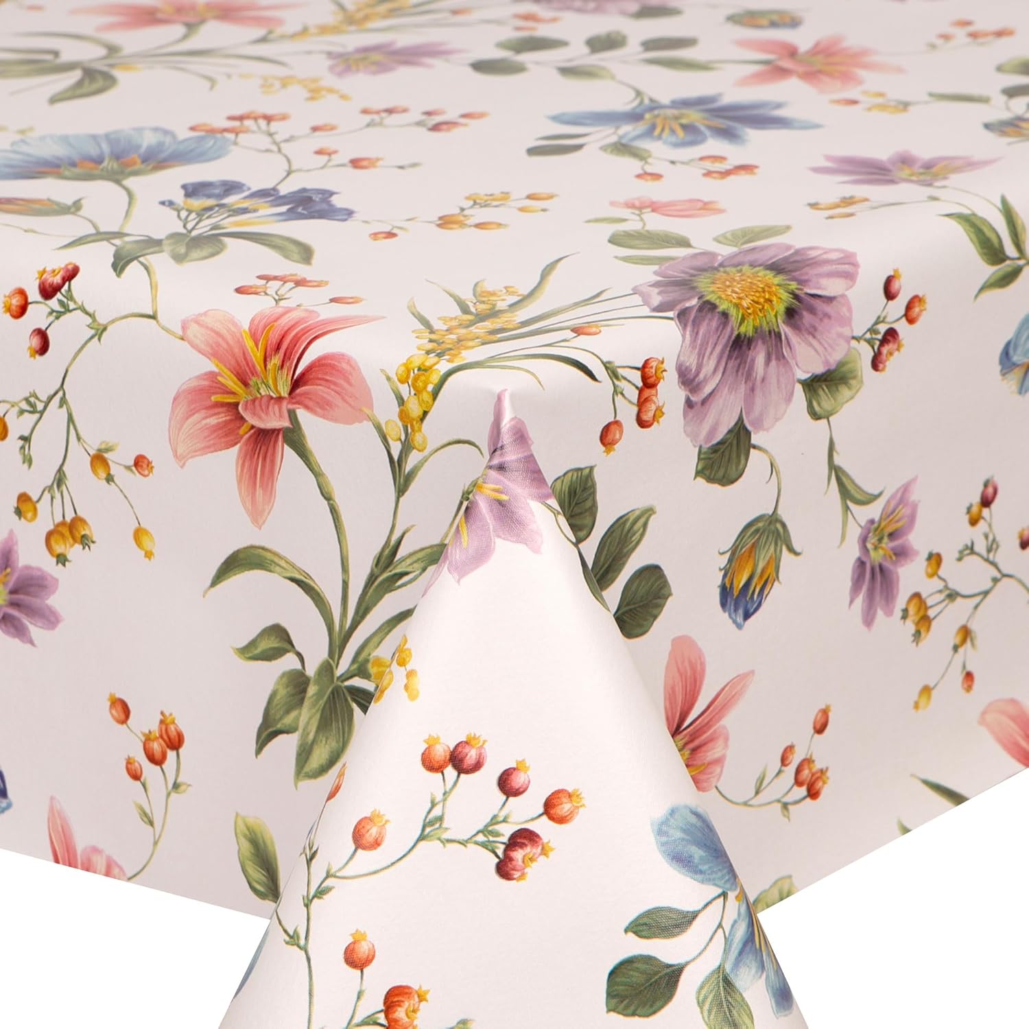 QPC Direct Budding Flowers PVC Oilcloth Table Cover Vinyl Tablecloth ...