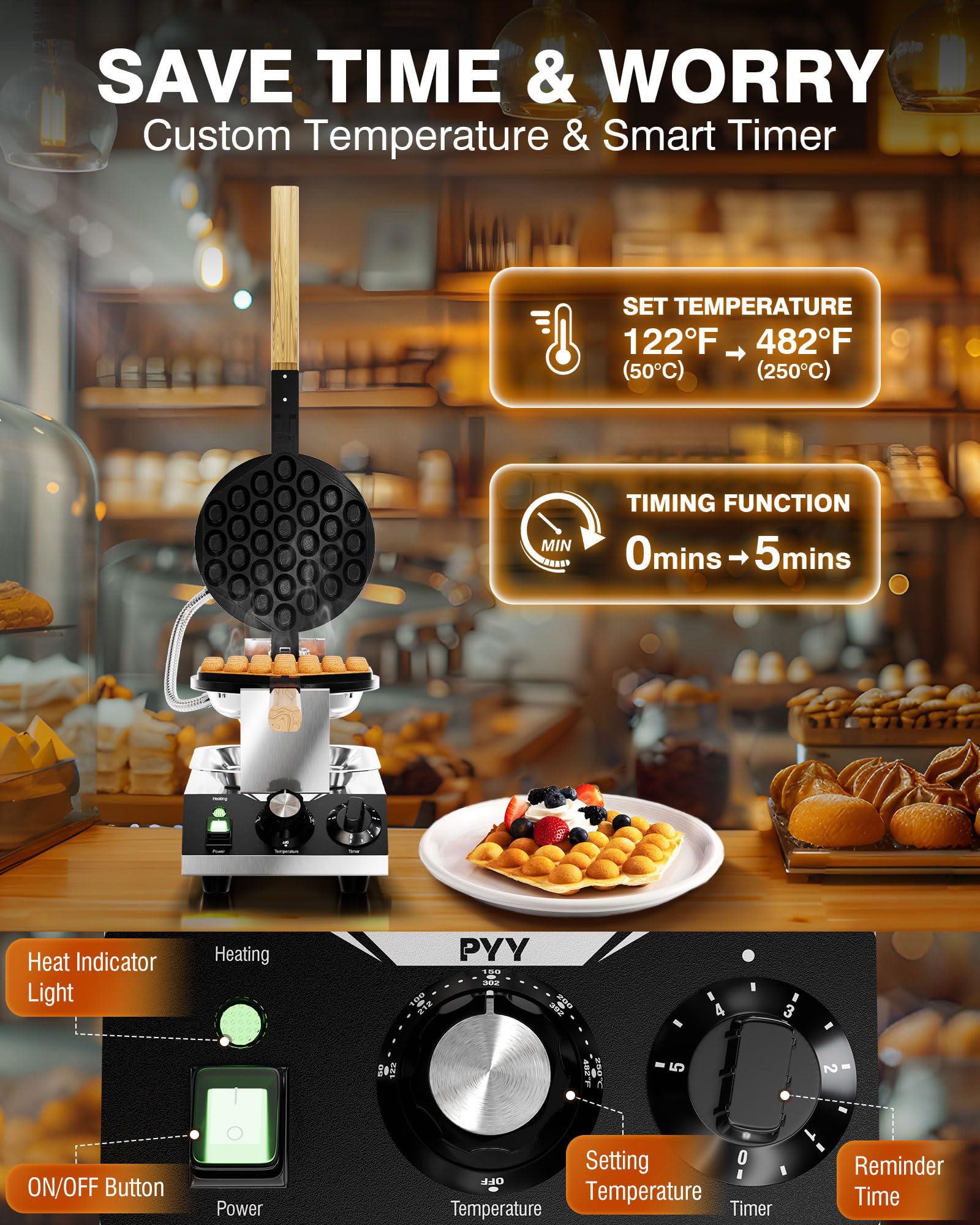 Snapklik.com : Bubble Waffle Maker - 180 Rotating, Non-stick Coating, Commercial Egg Puff Waffle ...