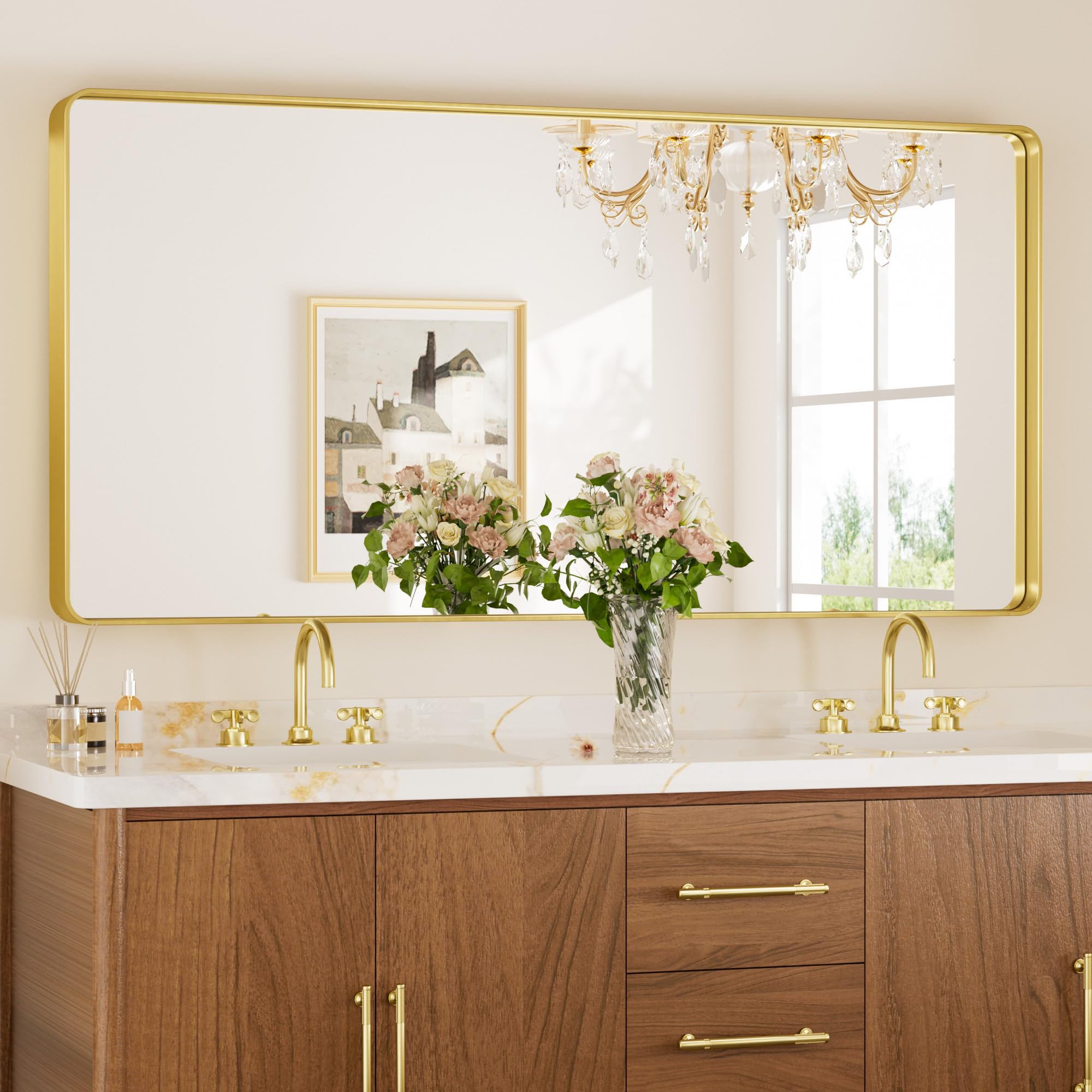 Amazon.com: Keonjinn Gold Bathroom Mirrors for Over Sink 48” x 24 ...