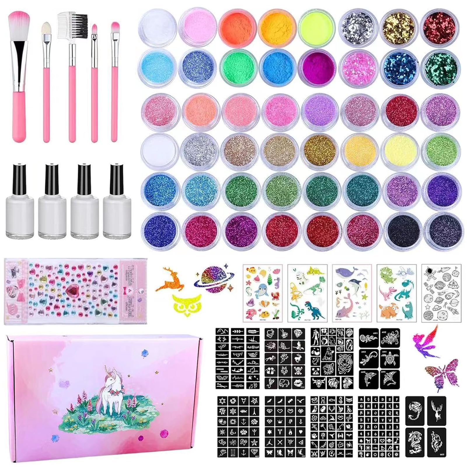 Amazon.com : Temporary Glitter Tattoos Kit Kids, 48 Colors Glitter ...