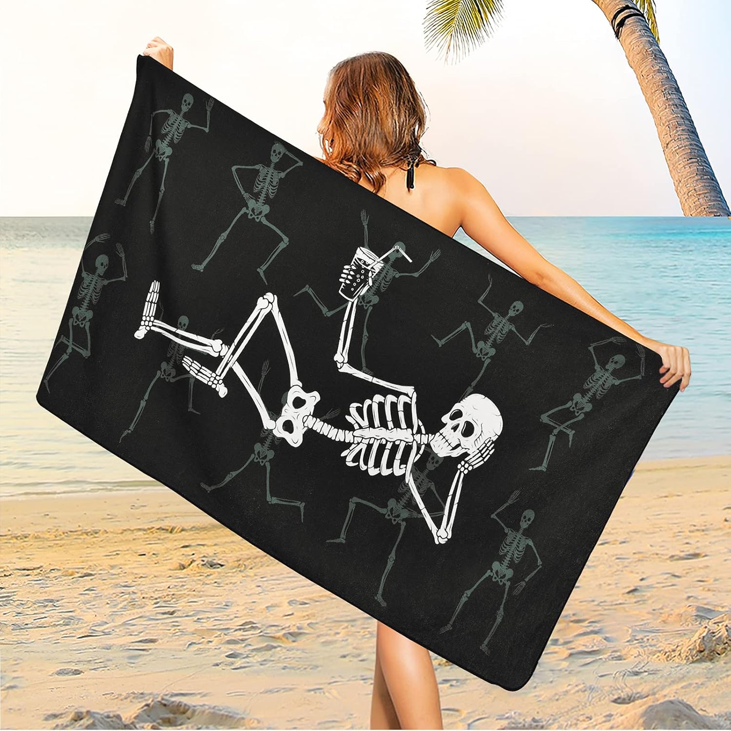 Halloween Dcorations Beach Towel Oversized, Skeleton Bathroom Towel ...