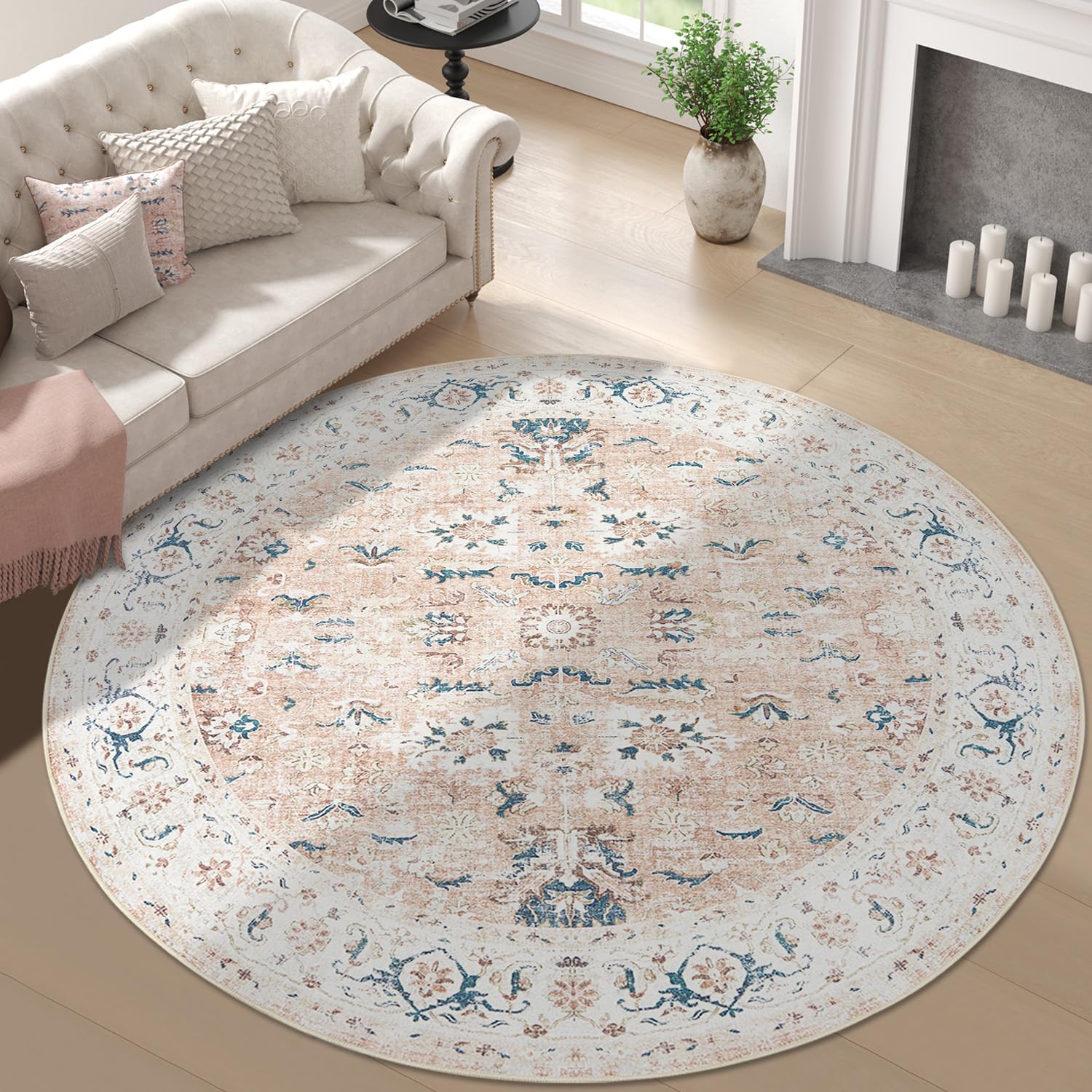 Amazon.com: jinchan Round Rug 7ft Area Rug Washable Rug - Boho Vintage ...