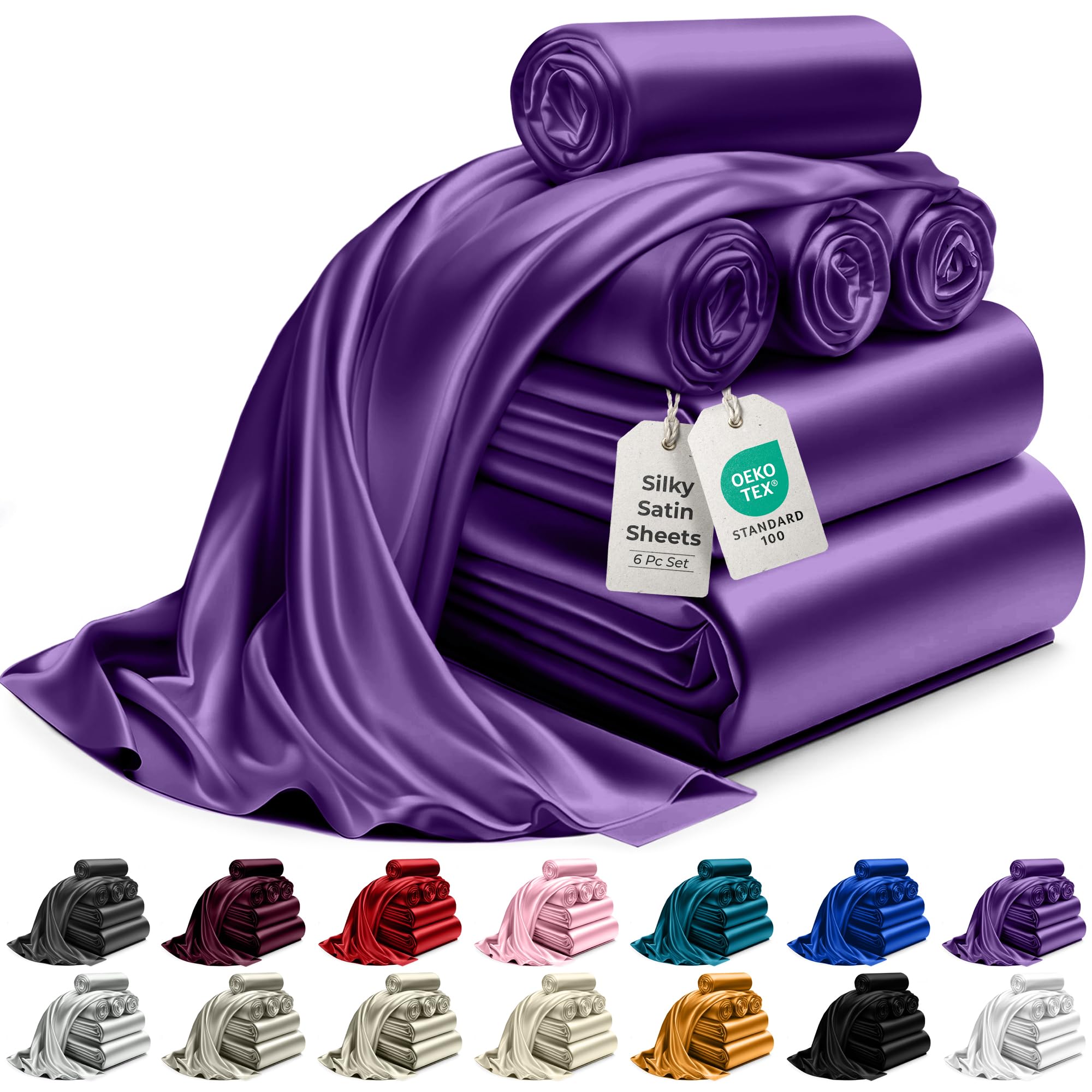 Amazon.com: DECOLURE Satin Sheets Queen Set 6pcs - Genuine and ...