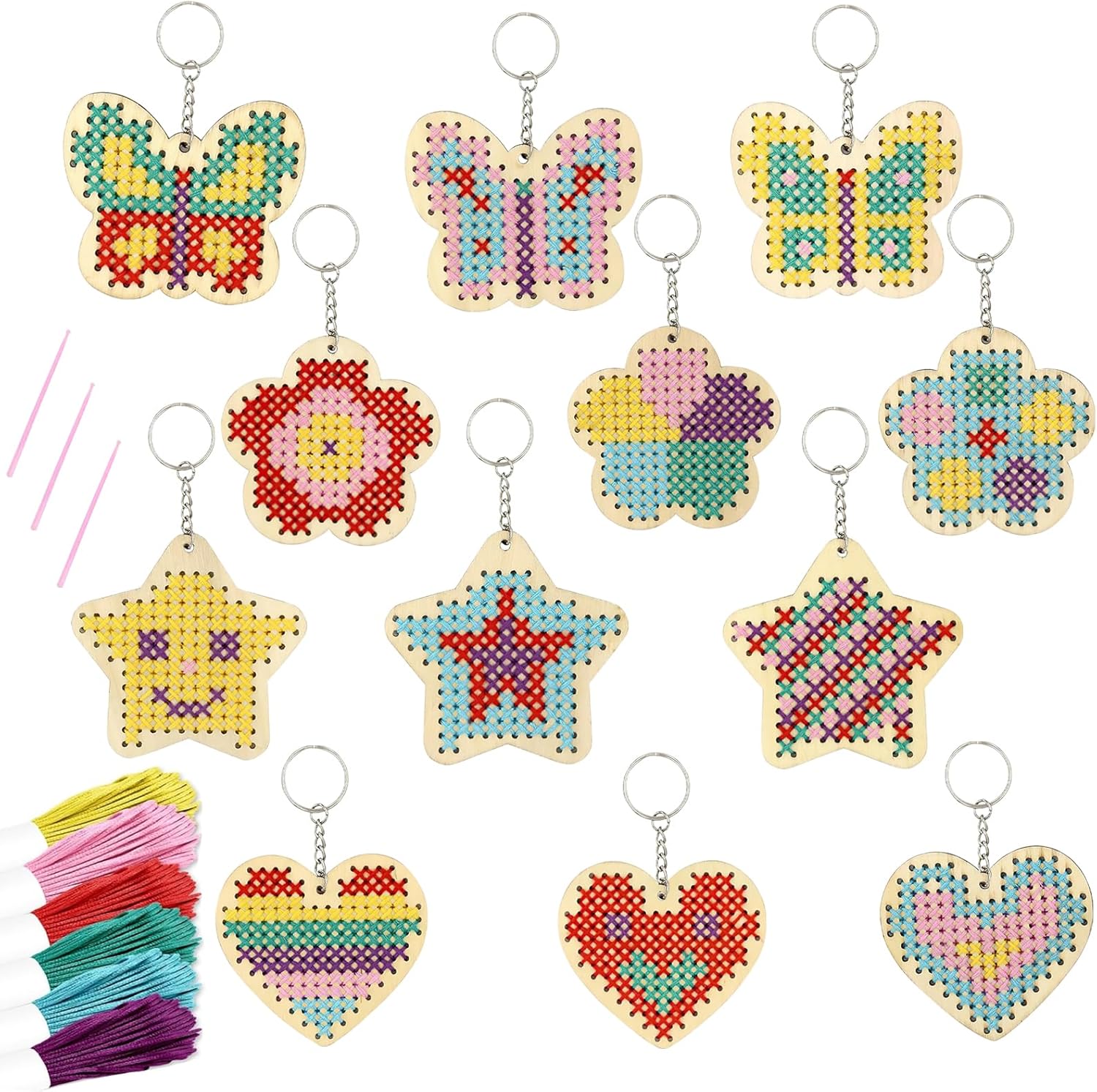 Amazon.com: JHGCVX 12 Pcs Wooden Cross Stitch Keychain Kit，Make Your ...