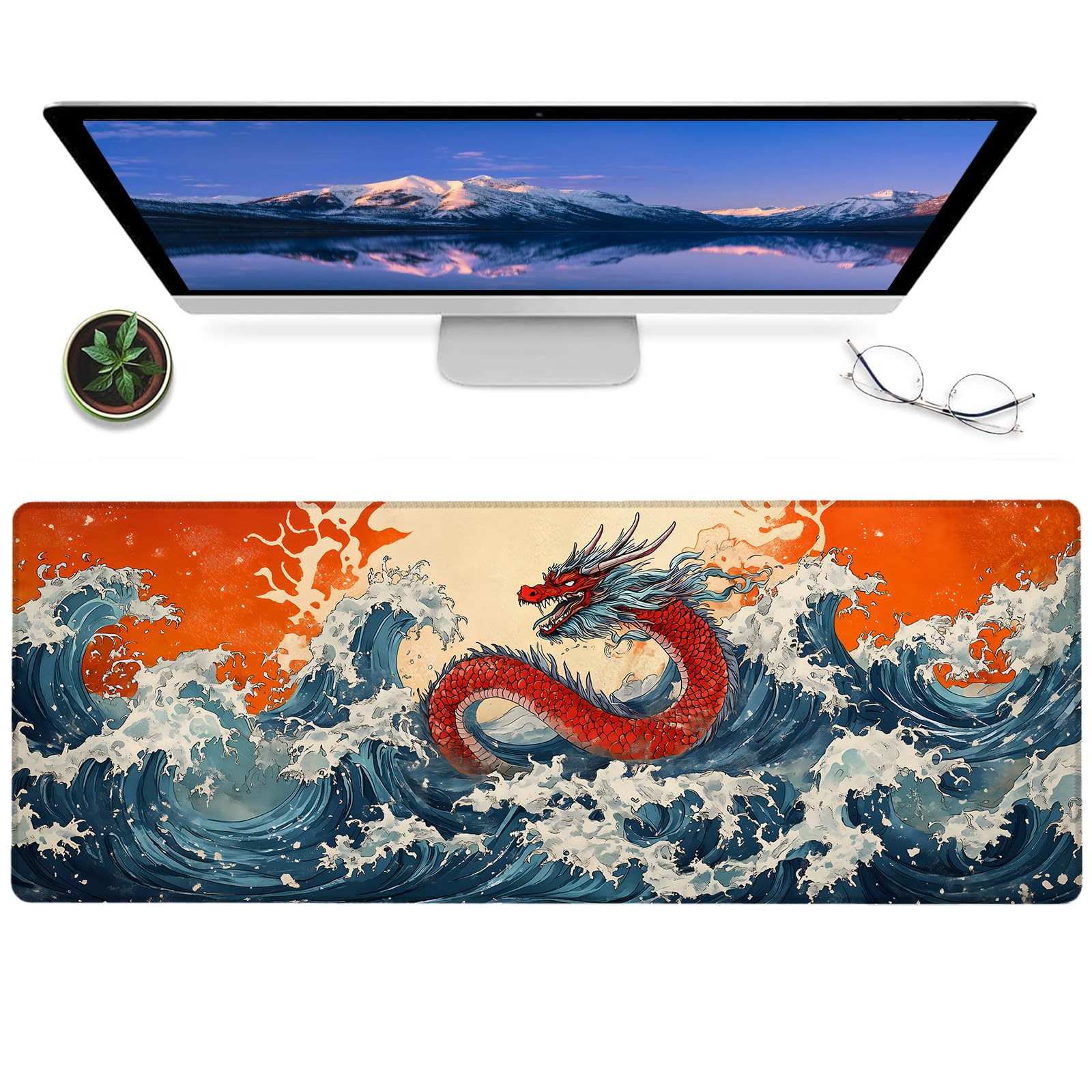 Amazon.com: ainori Red Dragon in Ocean Waves Gaming Mouse Pad – 12x31 ...