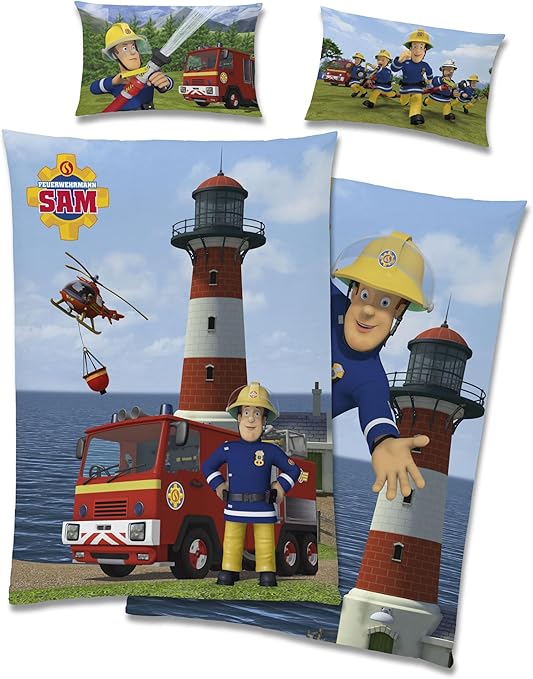 Character World Reversible Fireman Sam Bed Linen, 100 x 135 cm, 60 x 40 ...