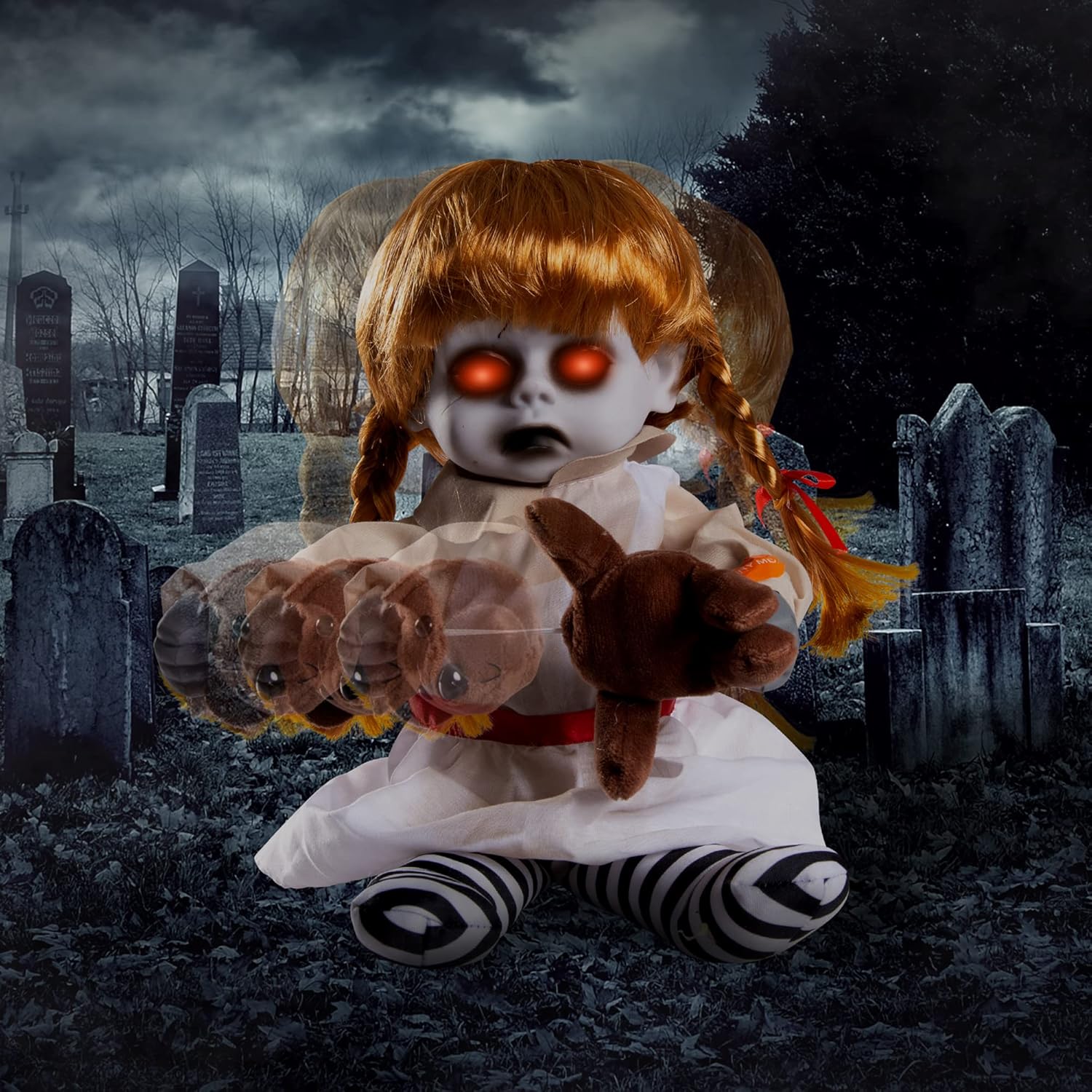 Amazon.com: ELAMAS 10 Inch Animatronic Creepy Girl Doll Halloween ...