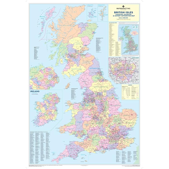 Buy UK Wall Map –Laminated Large Map - Counties, District and Unitary Authority Boundaries ...