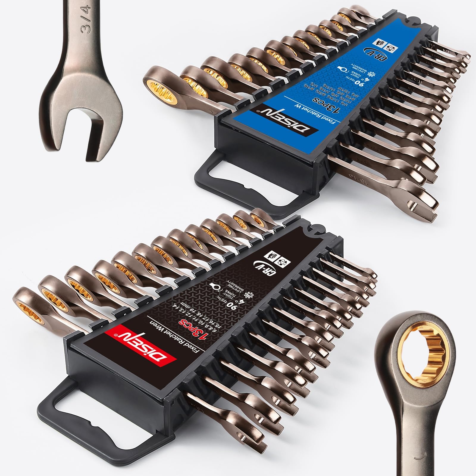 Spurtar 22 Pieces Ratchet Wrenches Set 1/4''-3/4'' & 6-18mm Ratcheting Wrench Set 72 Teeth ...