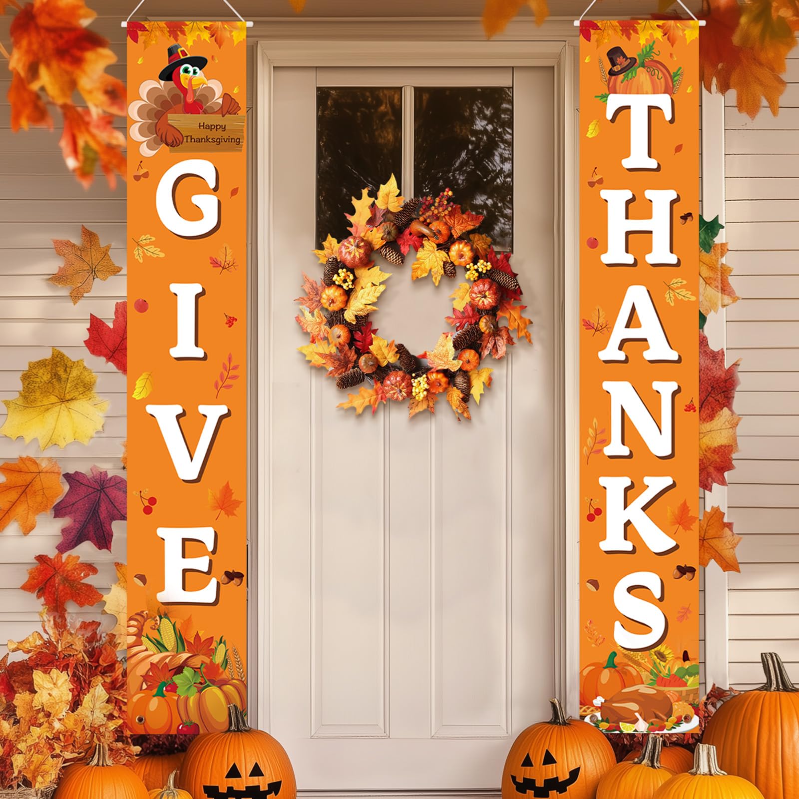 Snapklik.com : Thanksgiving Door Decorations, GIVE THANKS Banner Porch ...