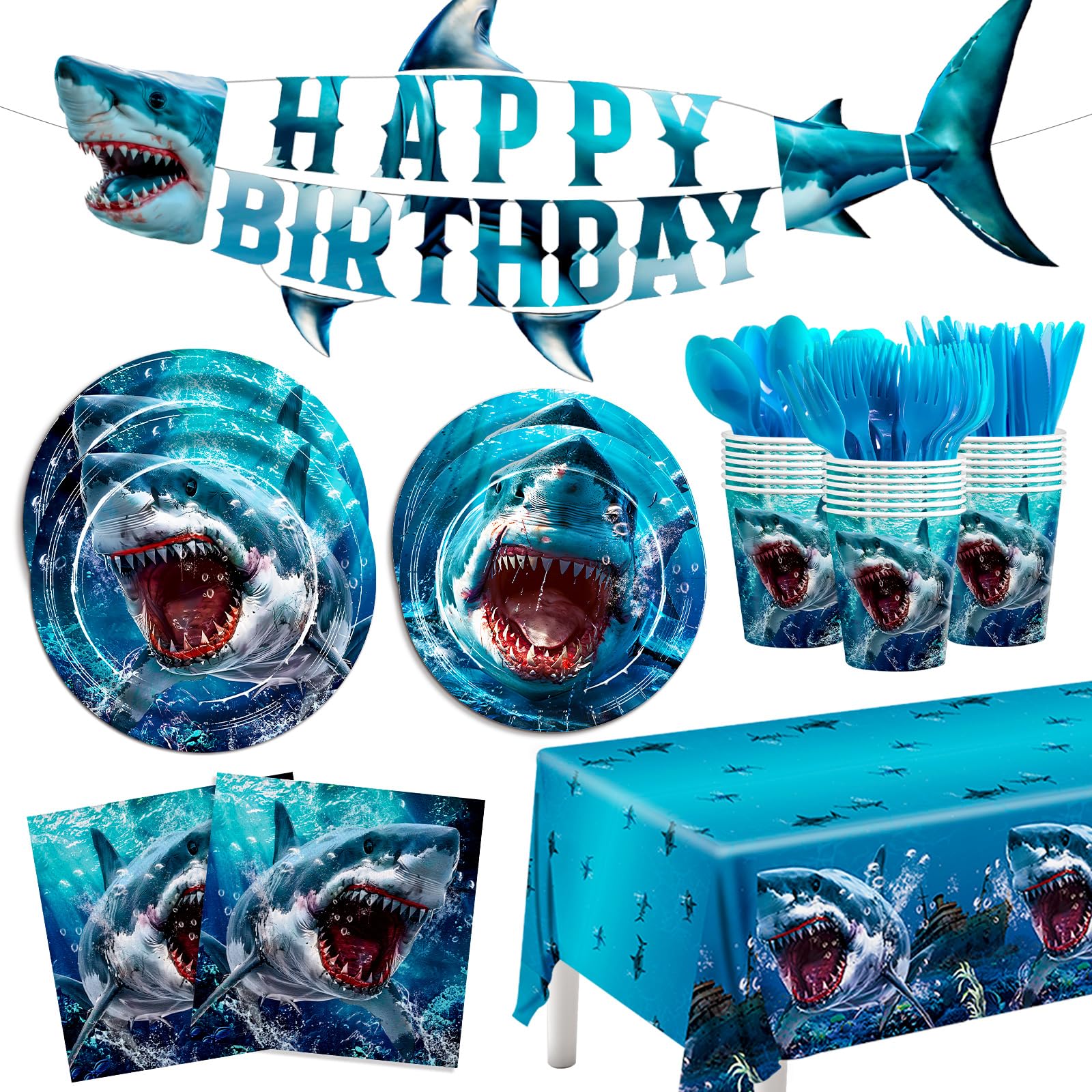 Amazon.com: 170pcs Shark Birthday Party Supplies Shark Party Plates ...