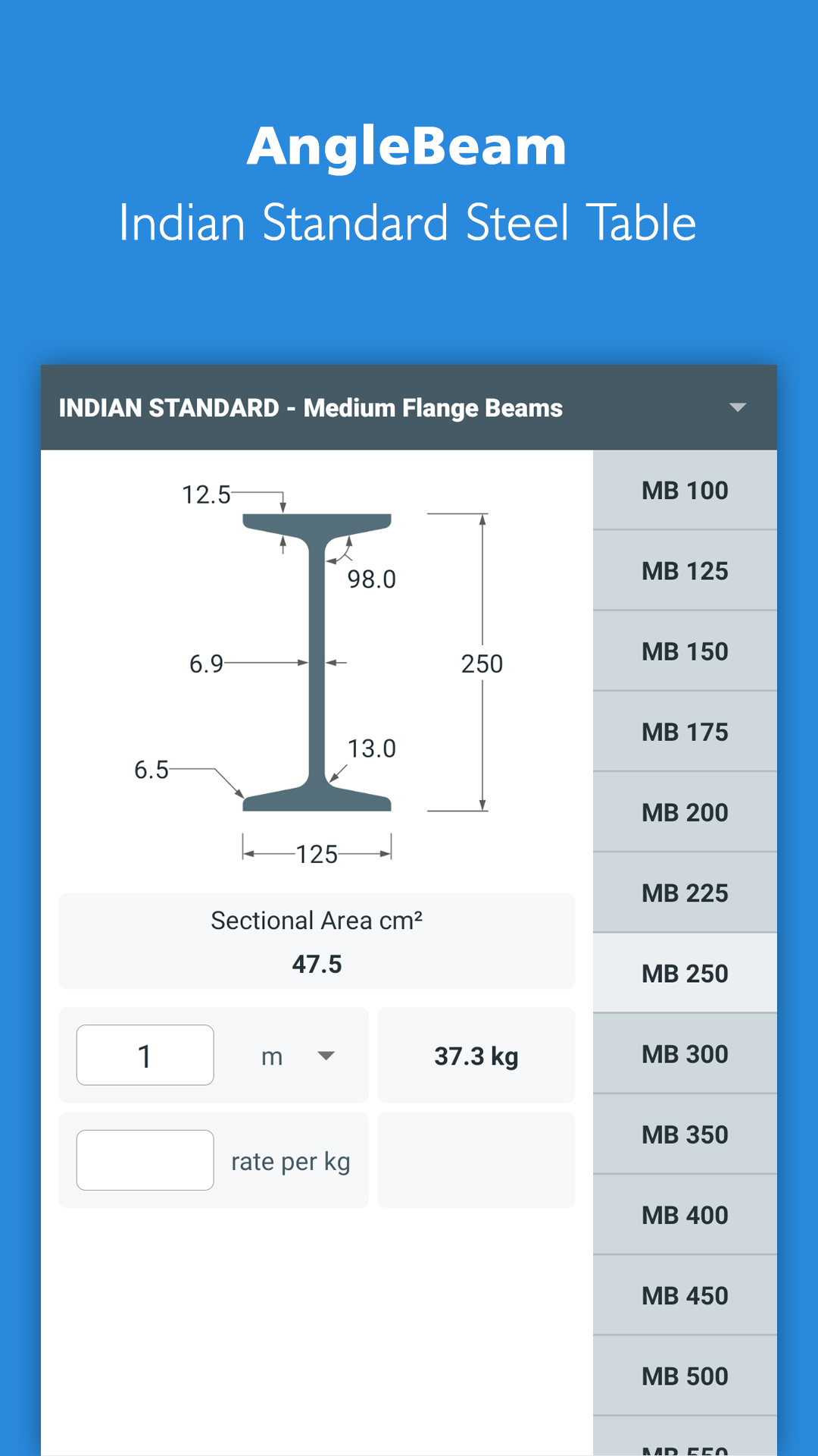 Indian Standard Steel Table – AngleBeam - App on Amazon Appstore