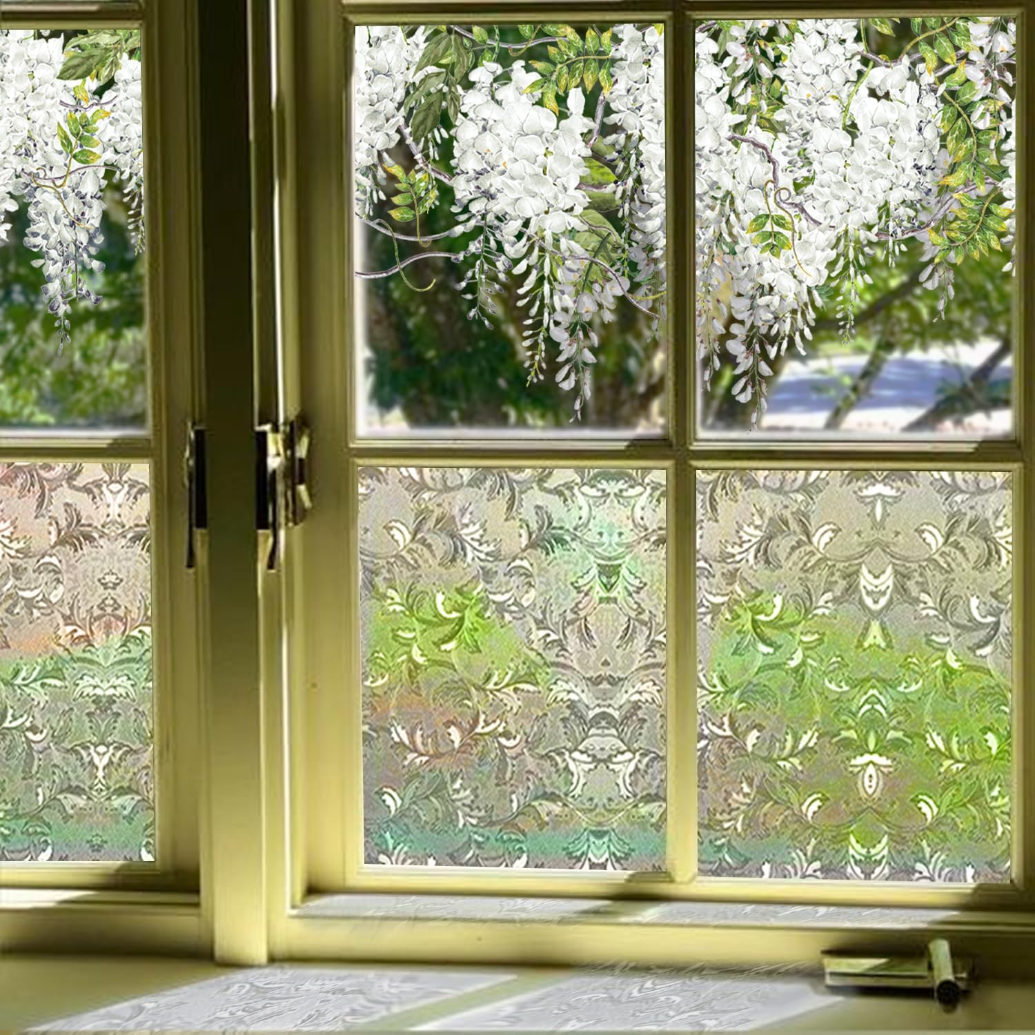 Amazon.com: ChicSkin Flowers Static Window Clings for Glass Window, Floral Stained Glass Window ...