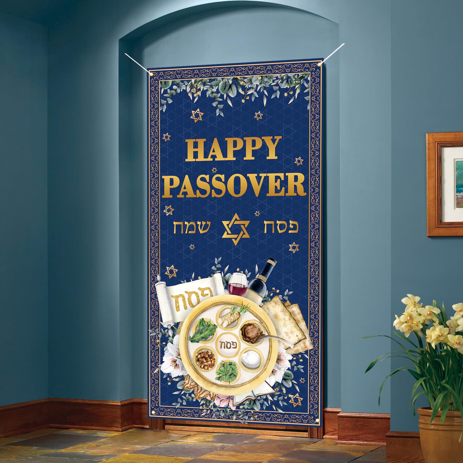 Snapklik.com : Jiudungs Blue Happy Passover Door Cover Passover Photo ...
