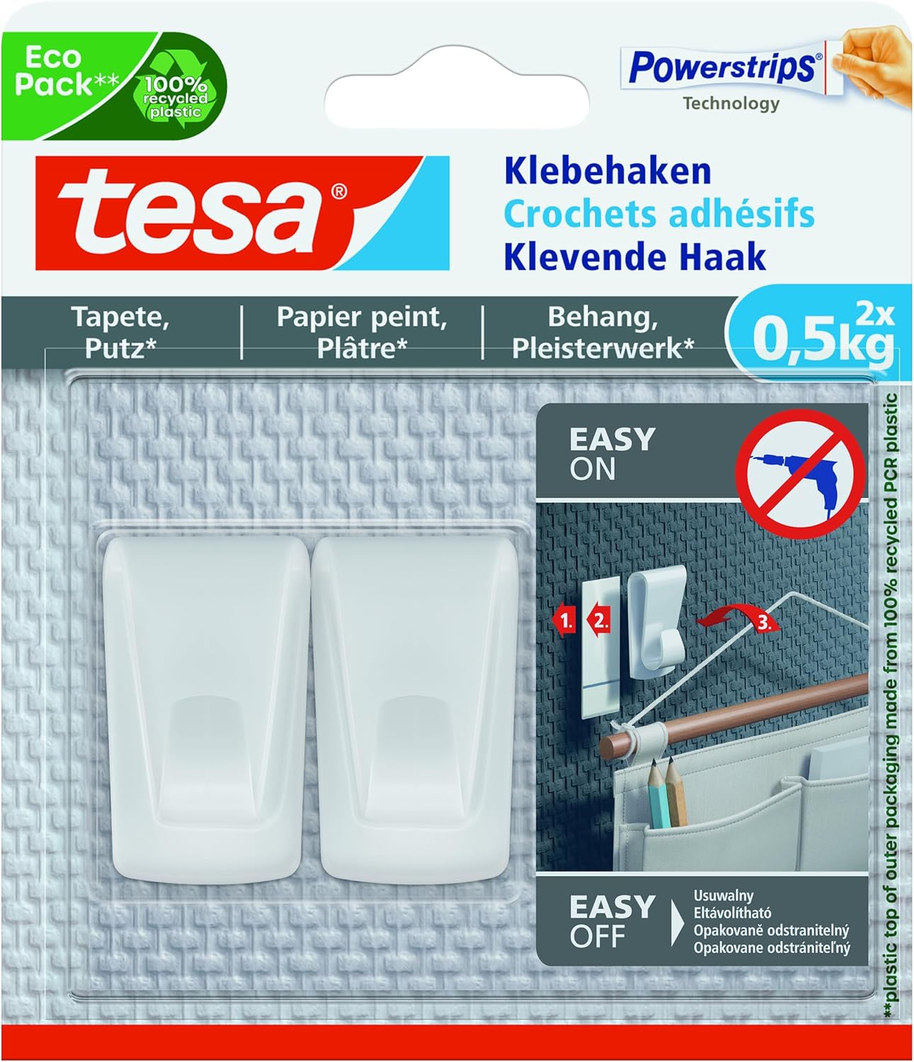 tesa Adhesive Hook for Wallpaper and Plaster 0.5kg: Amazon.com: Tools ...