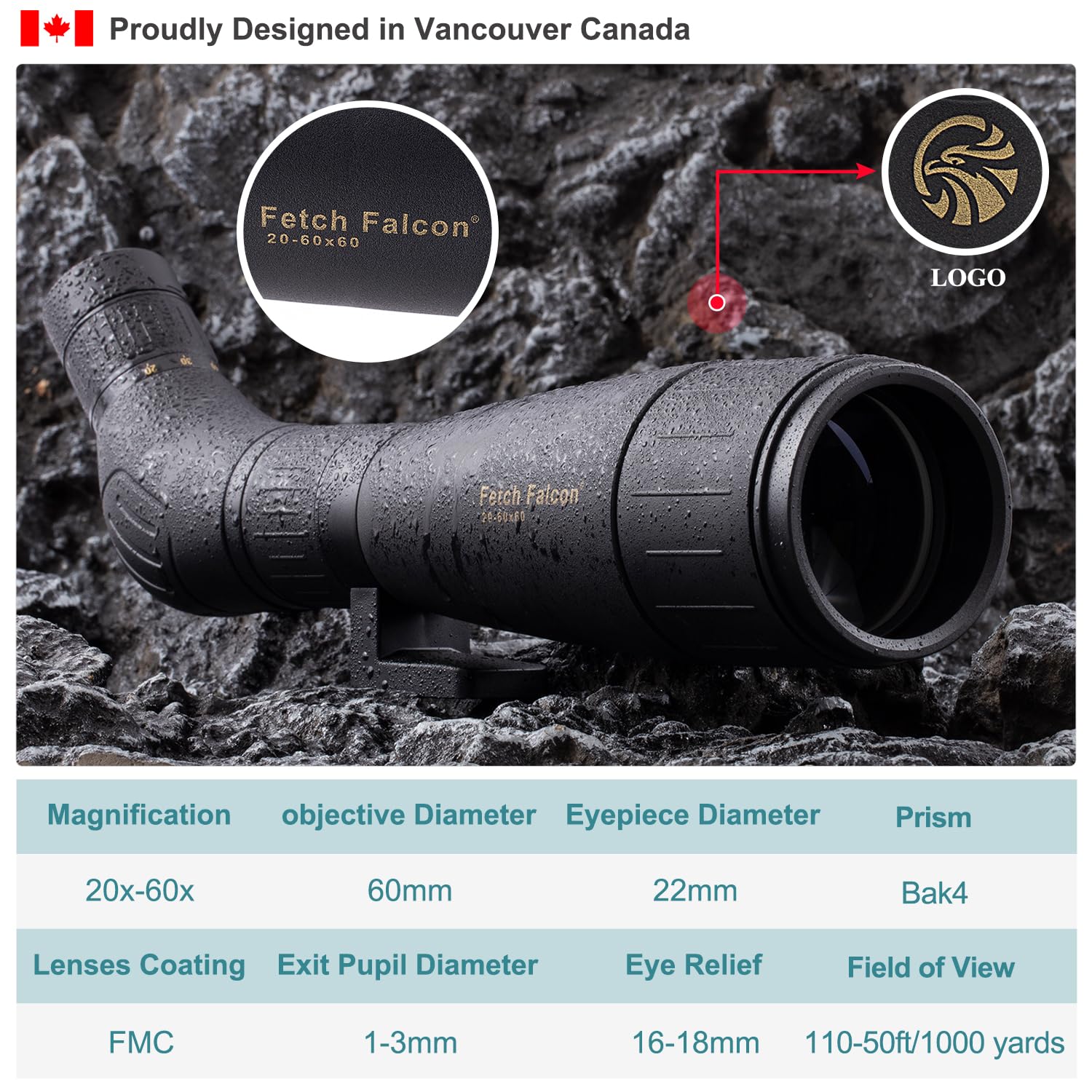 Fetch Falcon FMC HD Spotting Scope 20-60X60(2023 Third Generation ...