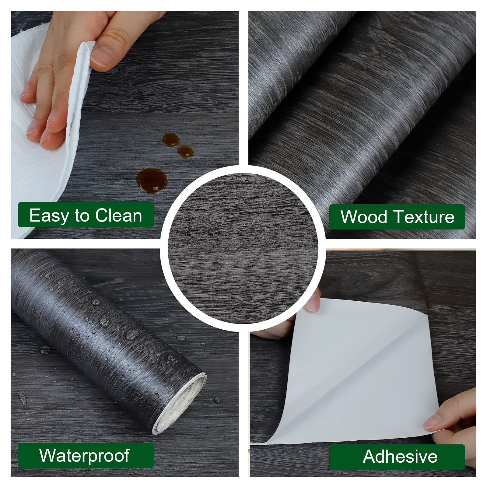 Oxdigi Black Wood Grain Contact Paper 24 x 196 inches Decorative for ...